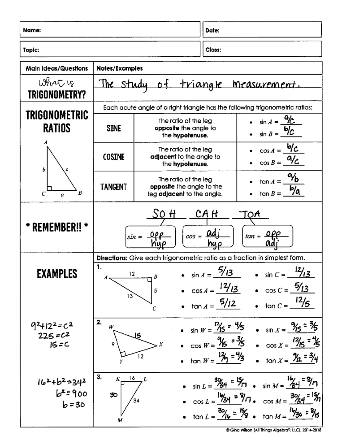 8.3 Trigonometry Study Notes for Geometry & EOC Prep - Studocu