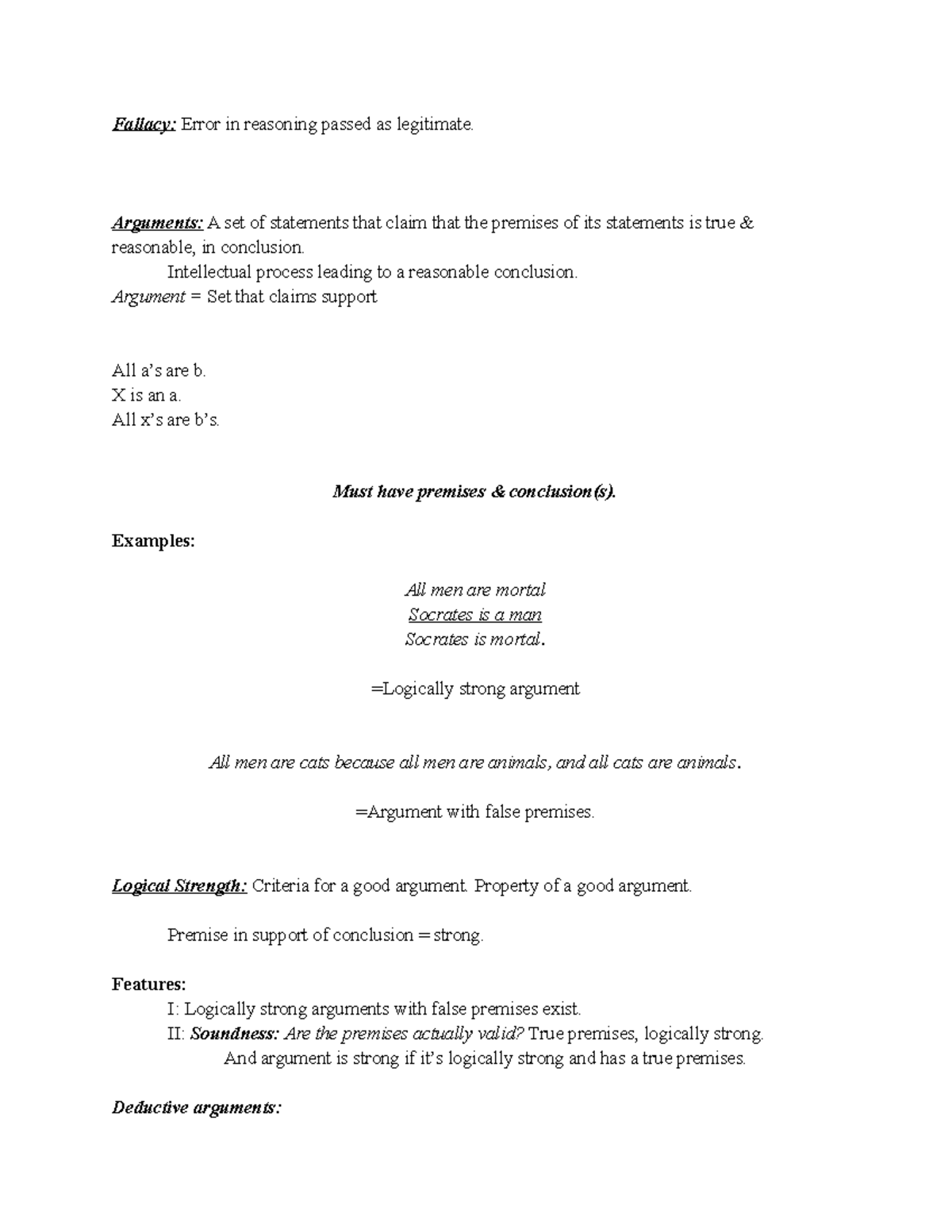 Unit 2 Notes. Arguments & Logical Strength - Fallacy: Error in ...
