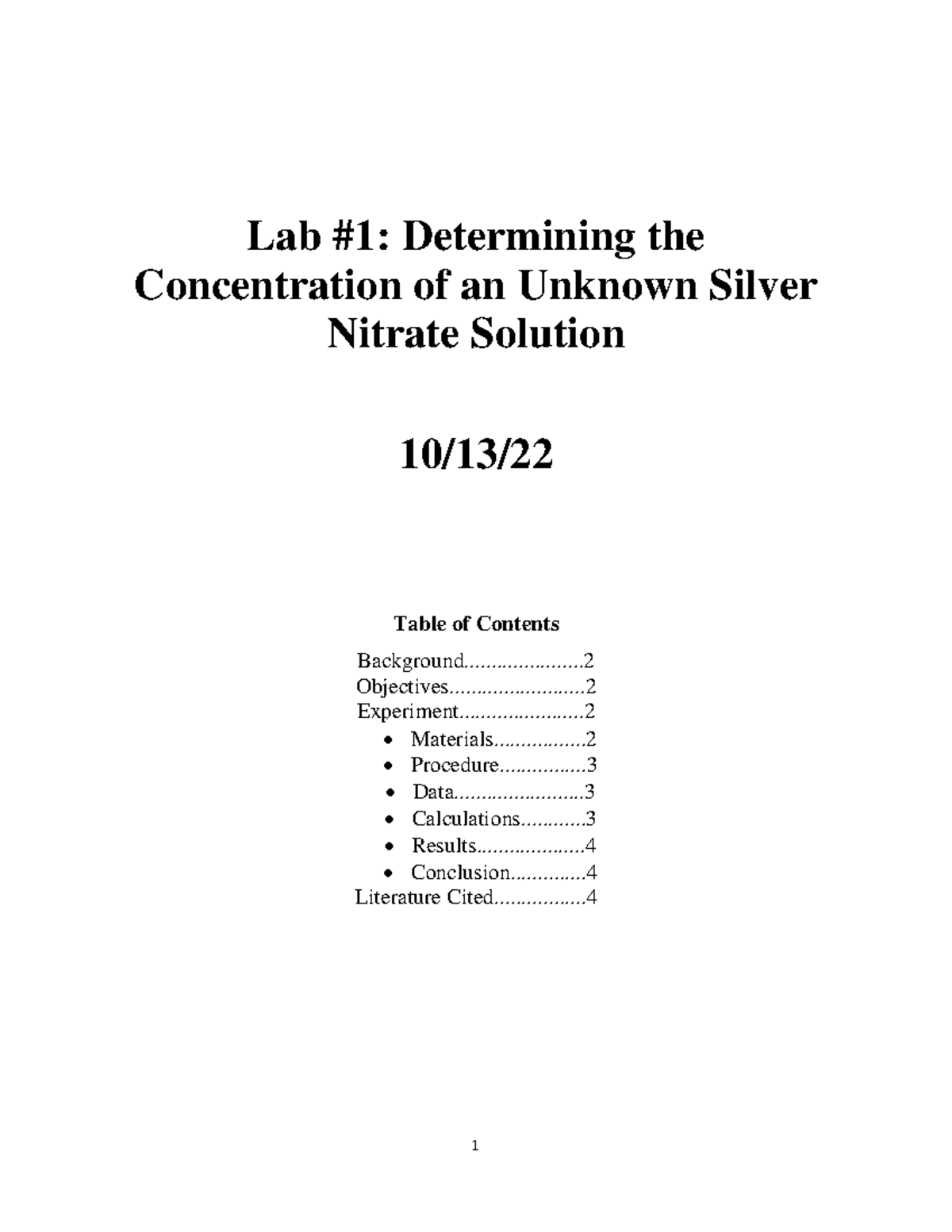 Lab #1: Determining the Silver Nitrate Solution Concentration - Studocu
