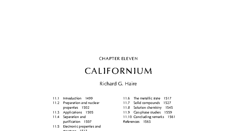 CHAPTER 11: CALIFORNIUM - Properties, Applications, and Chemistry - Studocu