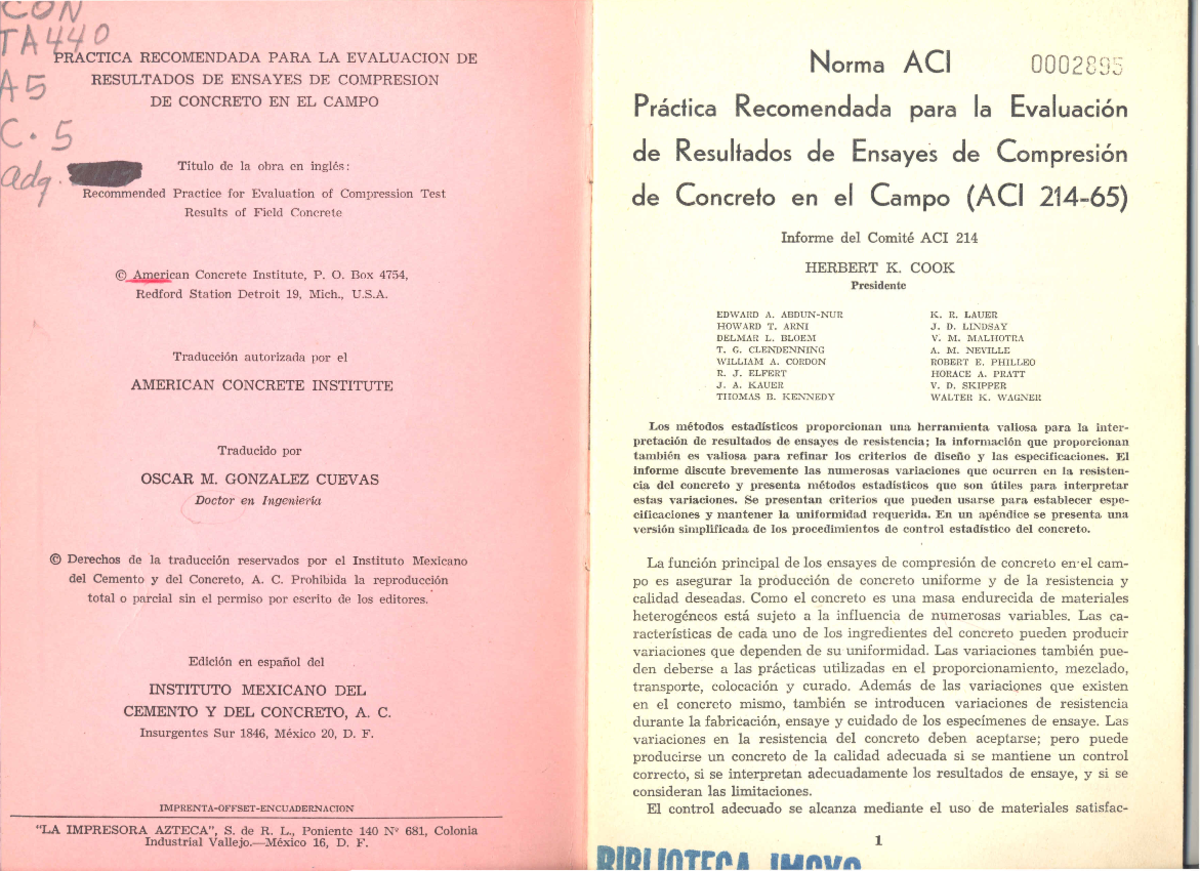 Aci-214: American Concrete Institute Guide in Spanish PDF - Studocu