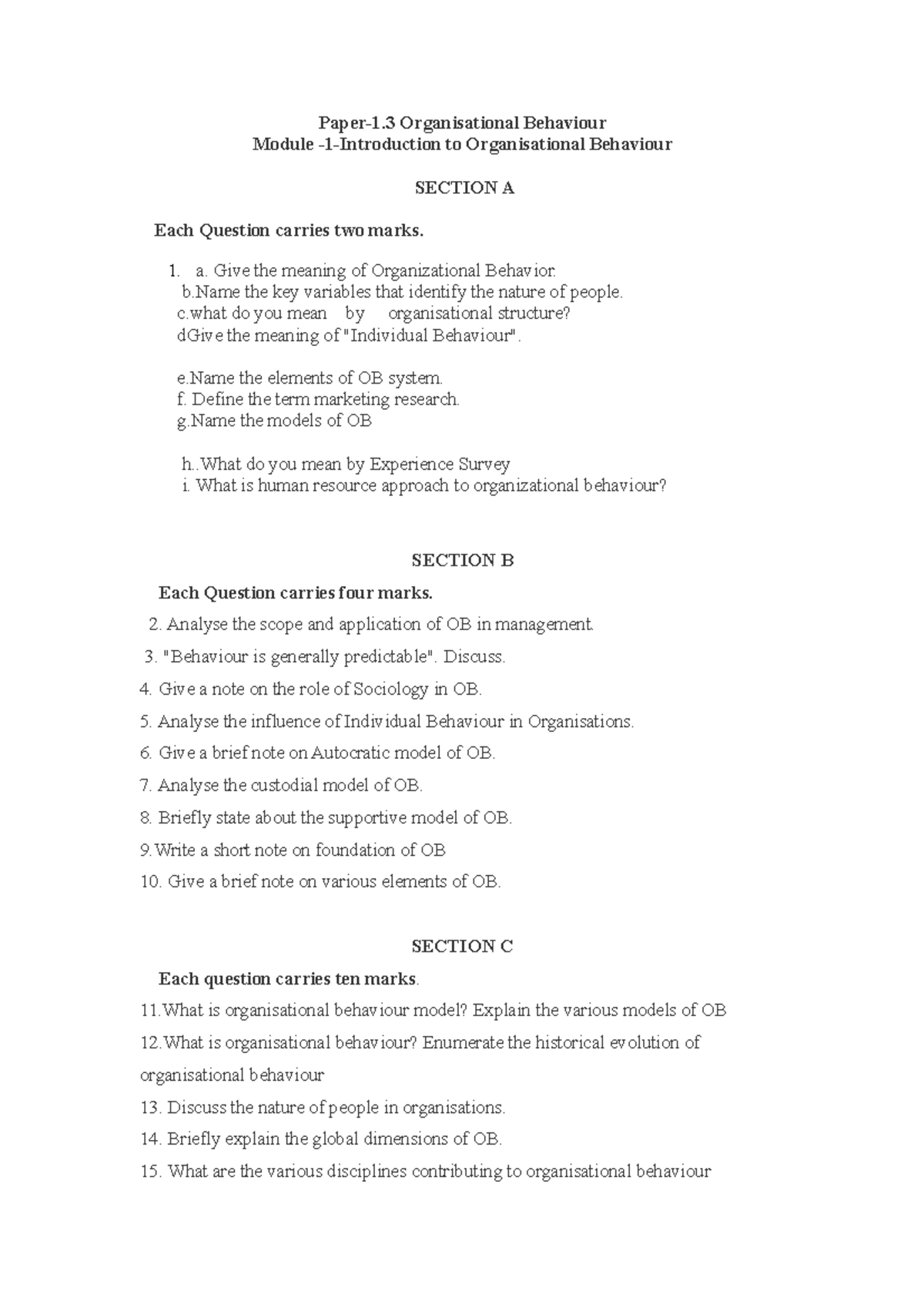 OB Unit 1 - Key Insights and Concepts in Organisational Behaviour - Studocu