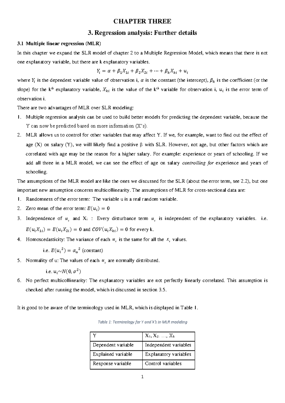 CHAPTER 3: Multiple Linear Regression Analysis in Econometrics - Studocu