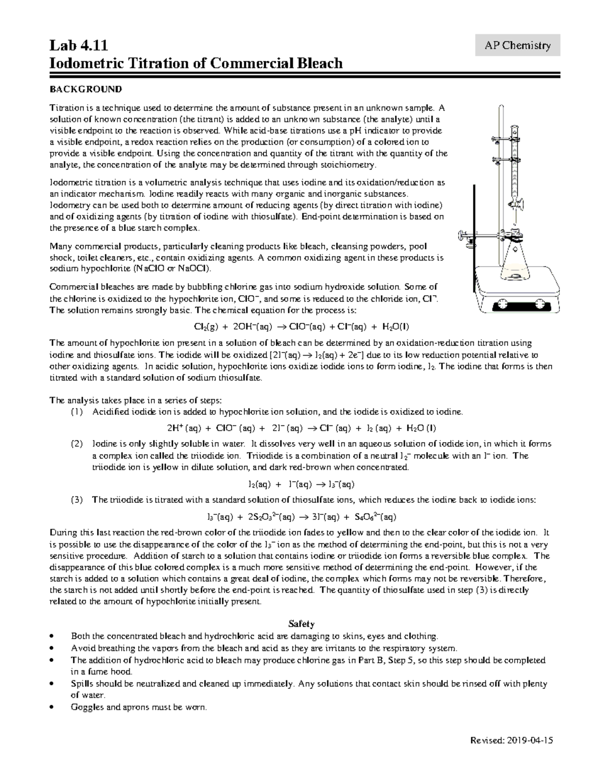 Lab 4 - Iodometric Titration - Lab 4. 11 Iodometric Titration of ...