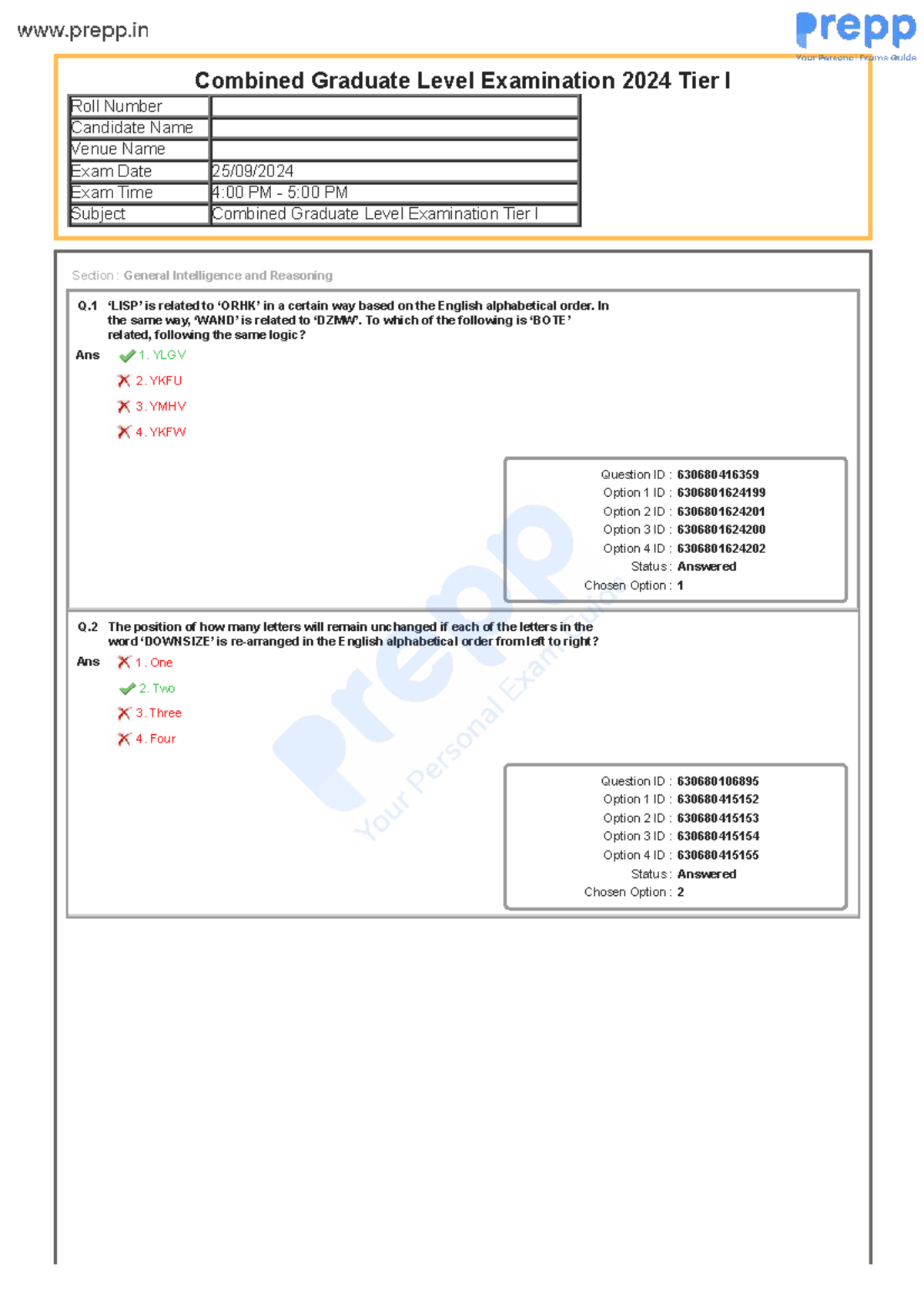 SSC CGL 2024 Tier I English Question Paper & Answer Key - Shift 3 - Studocu