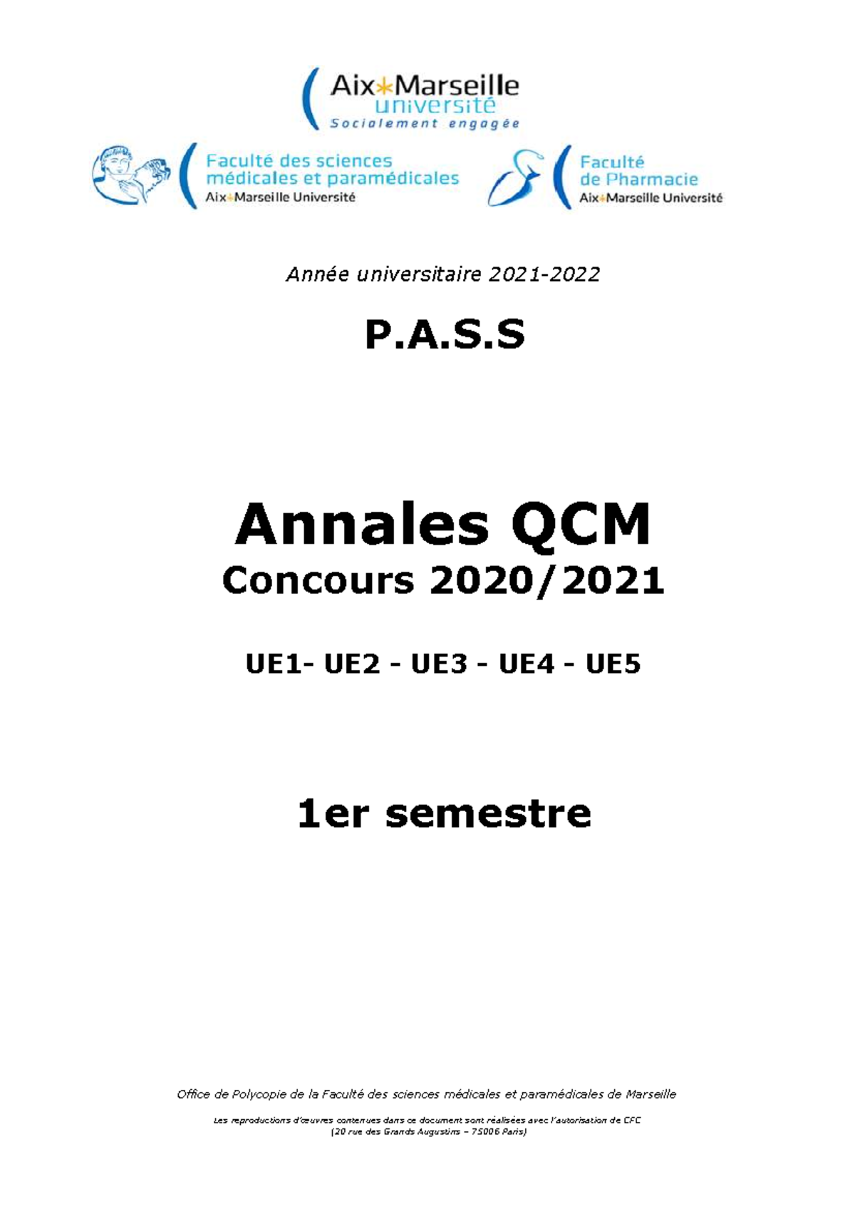 PASS 2020-2021 S1 QCM - Sujets d'examen QCM 1er semestre complet ...