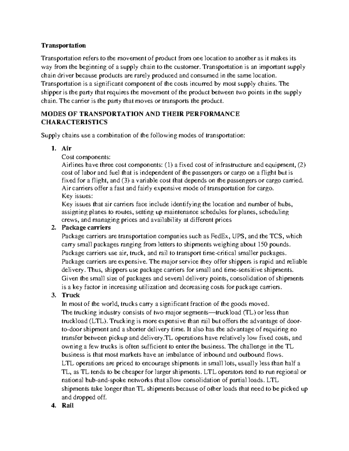 Transportation (Lecture Notes): Key Modes and Infrastructure Insights ...