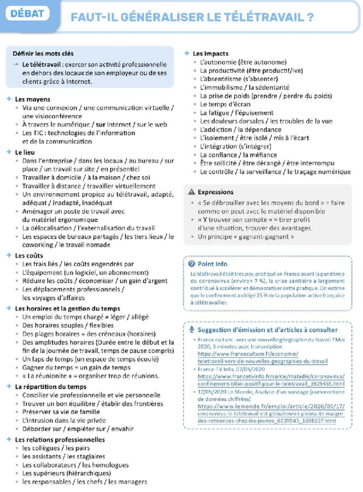 GÉNÉRALISER LE TÉLÉTRAVAIL ? Lexique et Impacts du Télétravail - Studocu