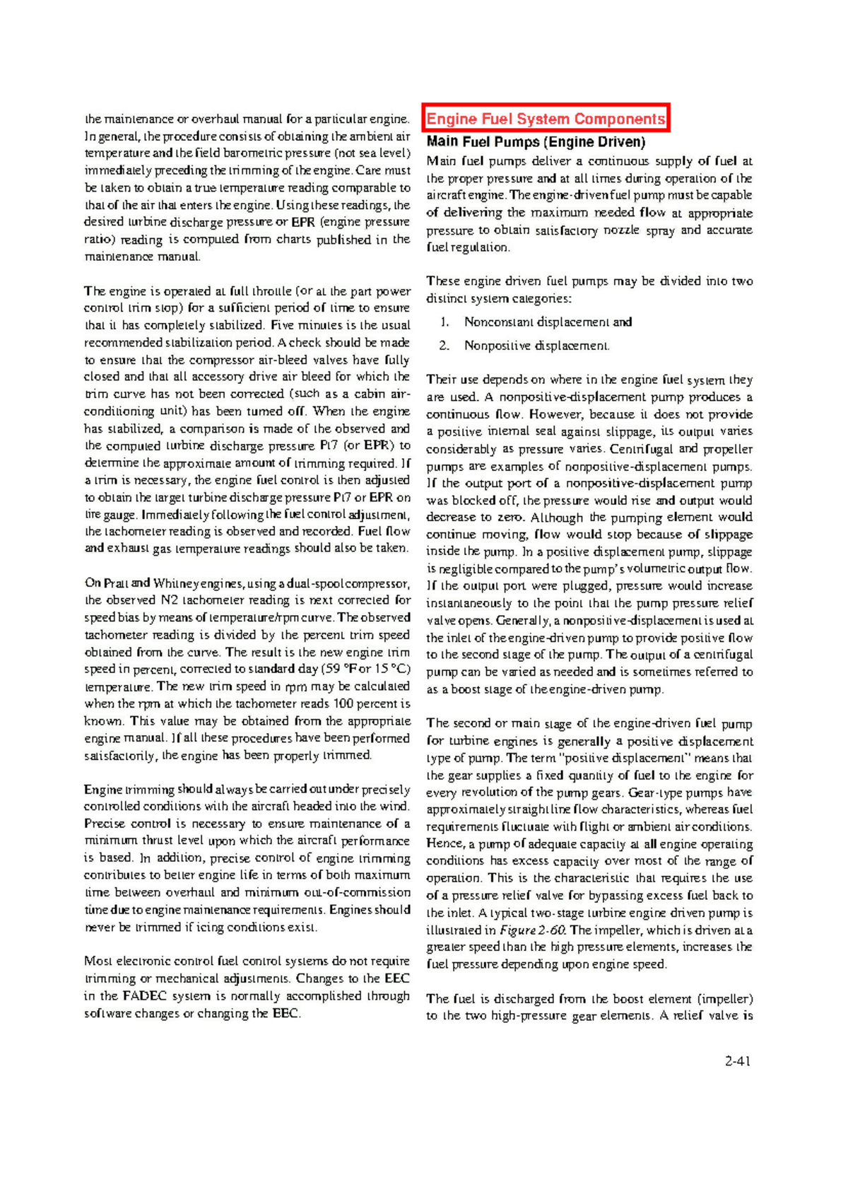 Engine Maintenance Manual: Trimming Procedures and Fuel System Overview ...