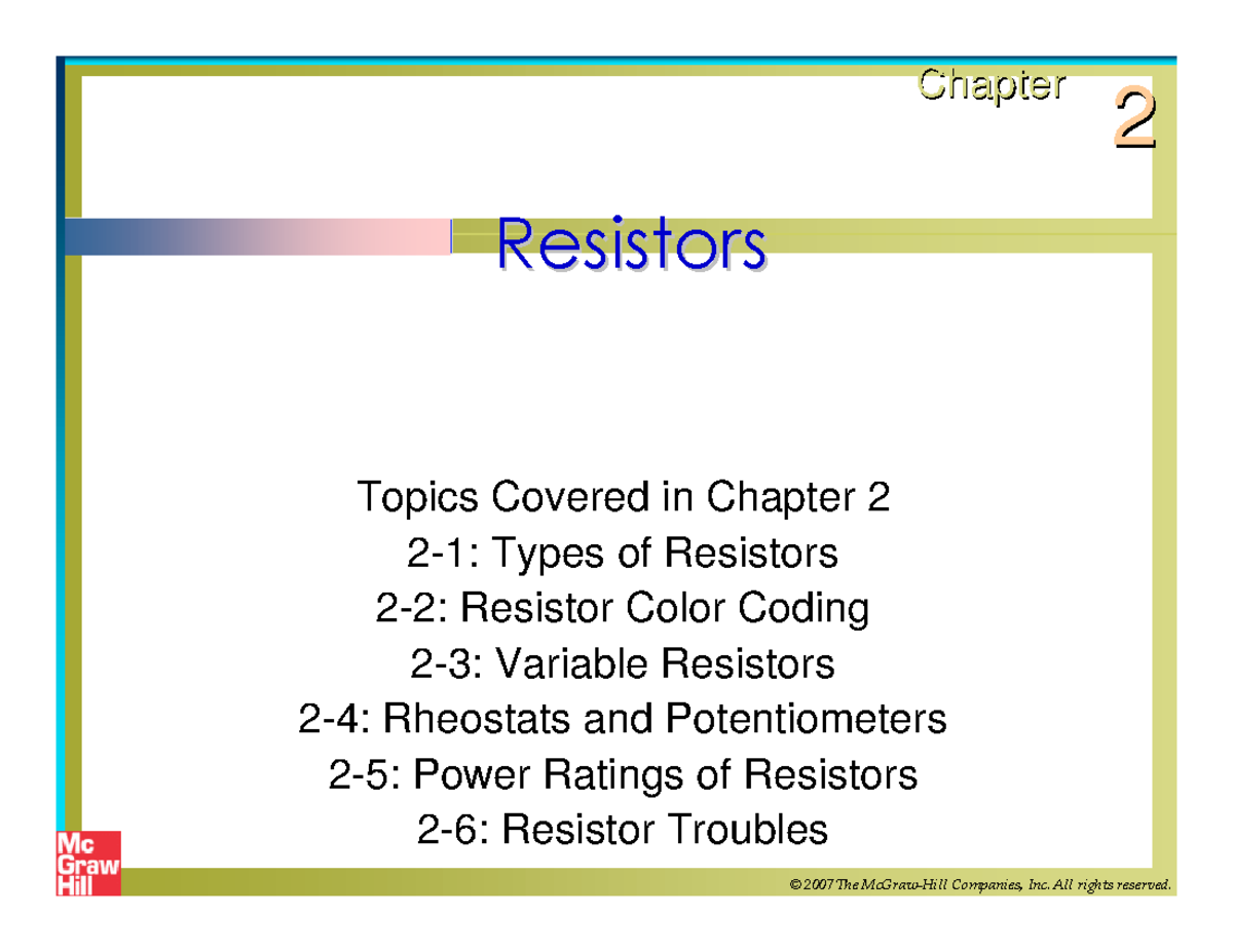 Chapter 2: Resistors - Types, Color Coding & Variable Resistors - Studocu