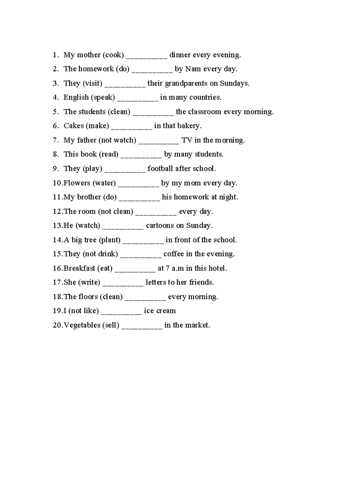 ESL 101: Practice with Simple Present Tense Verbs and Sentences - Studocu