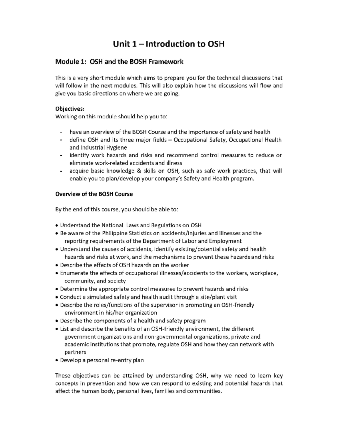 BOSH Module 1: Introduction to the BOSH Framework - Studocu