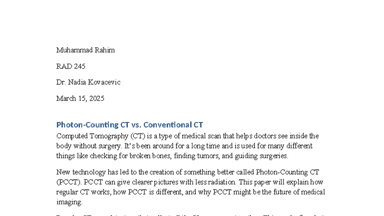 PCCT vs CT: Advancements in Medical Imaging - RAD 245 - Studocu