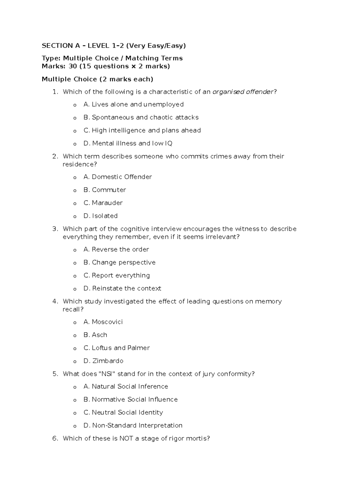 Forensic Psychology Practice Exam: MCQs & Critical Thinking Scenarios ...