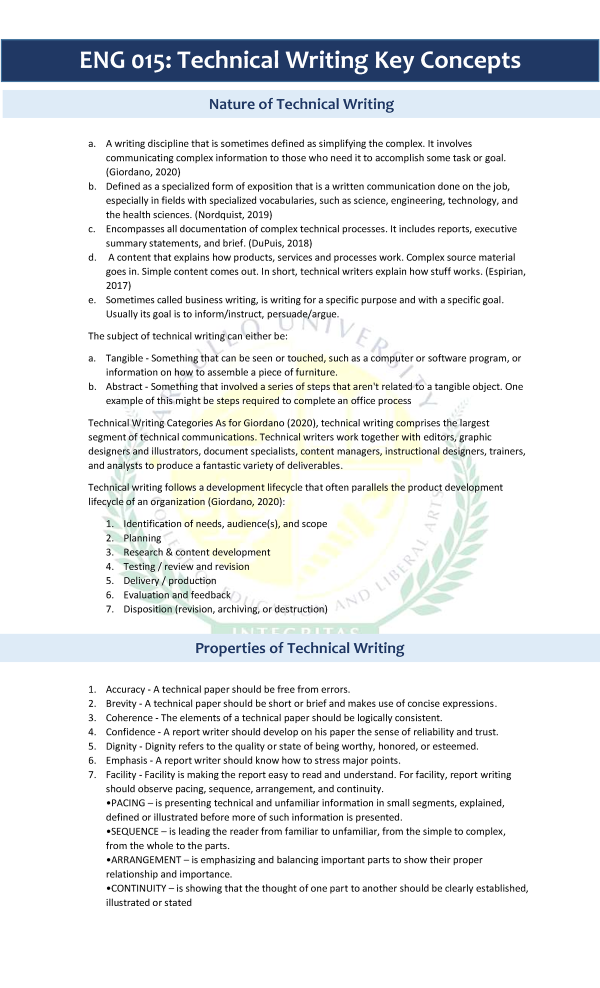 ENG 015 Technical Writing Concepts - Lesson Plan Overview - Studocu
