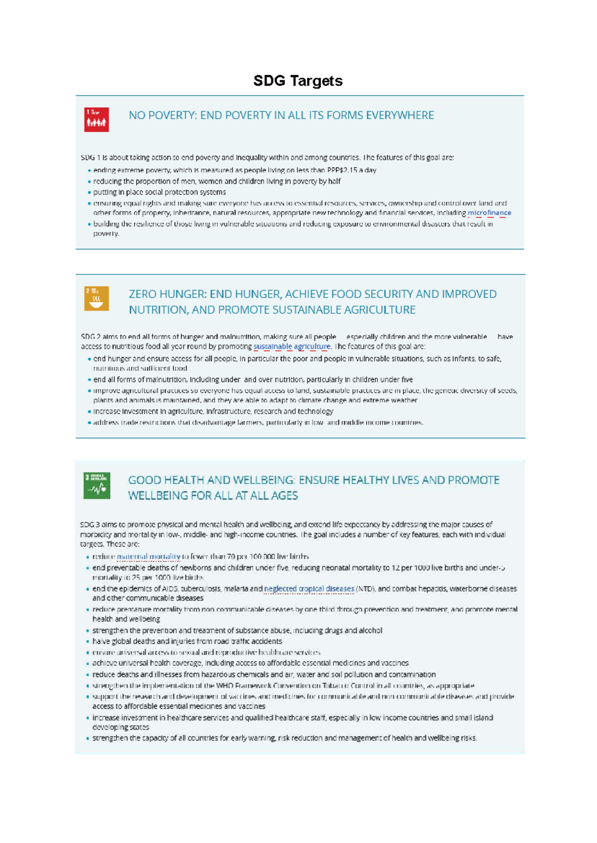 SDG Targets Overview: Ending Poverty, Hunger, and Promoting Wellbeing - Studocu