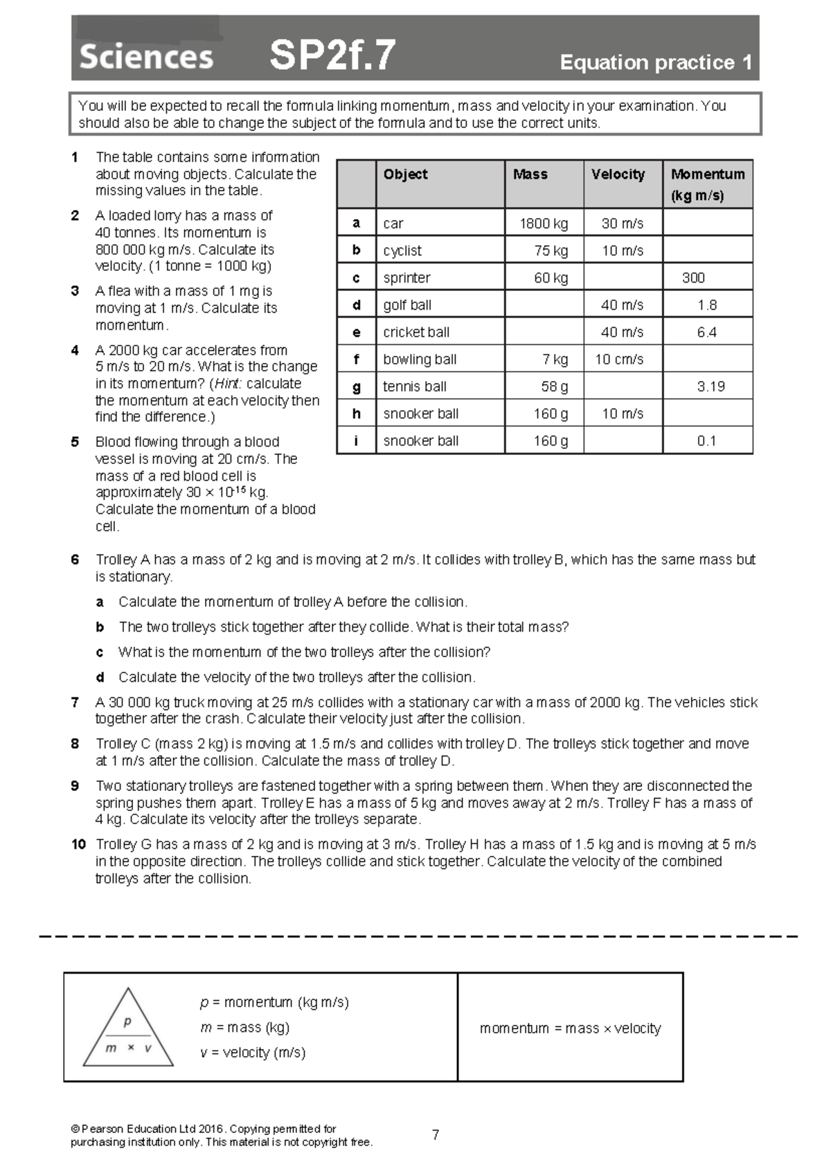 5.8 Momentum Practice Questions & Solutions for Physics SP2f - Studocu