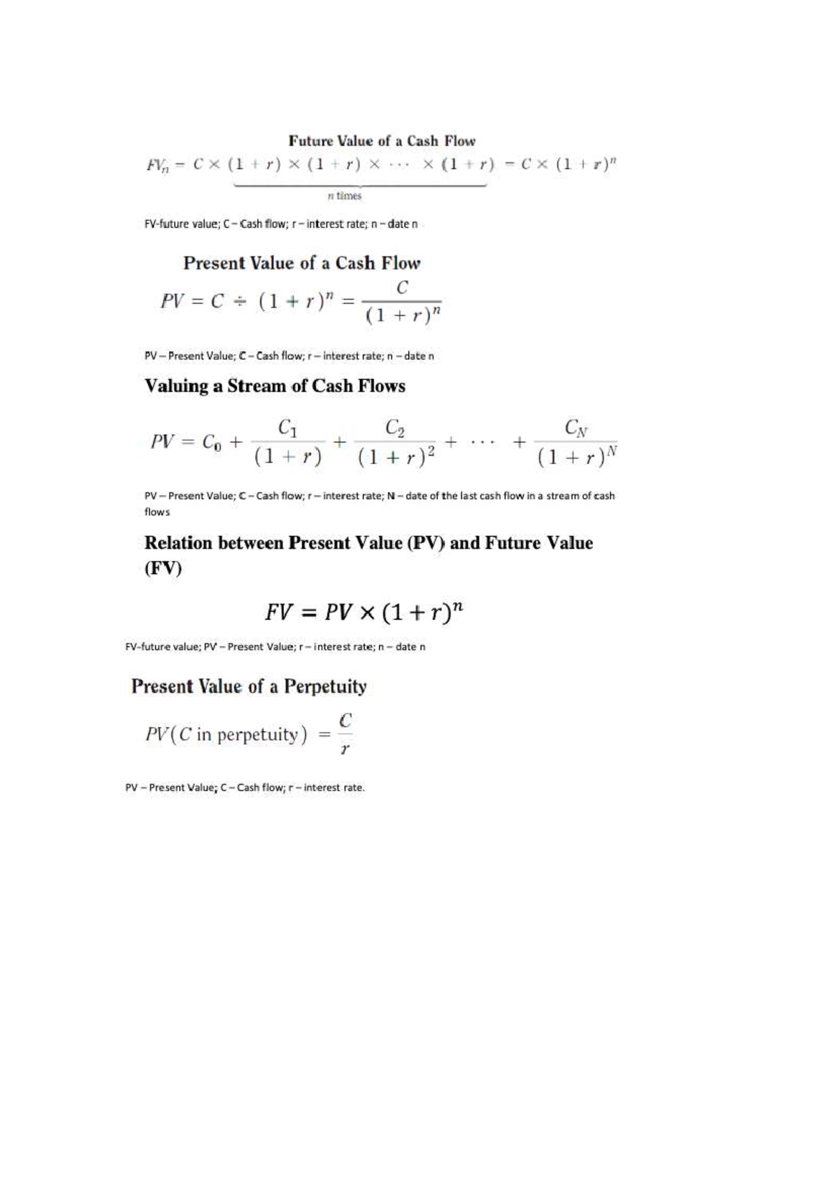 Finance Formula Sheet: Future & Present Value Concepts (FIN 101) - Studocu