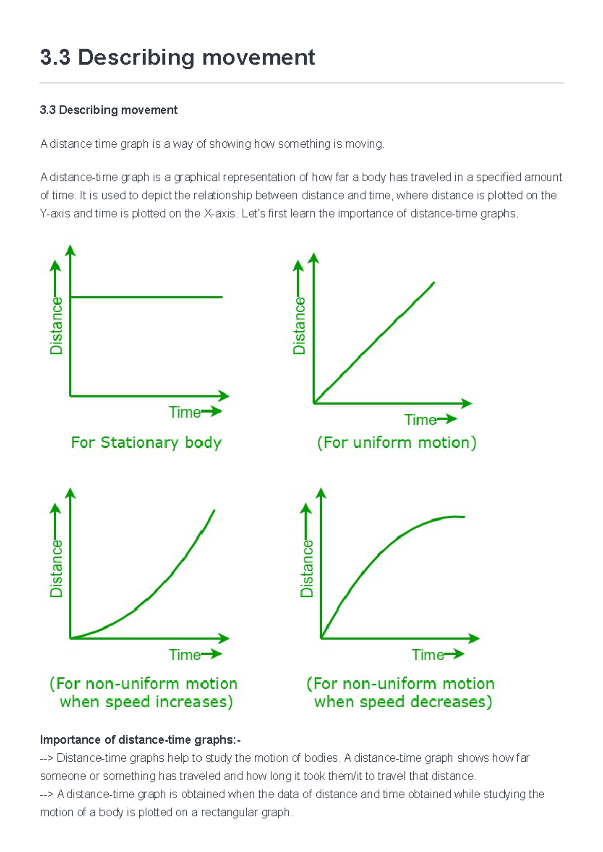 3.3 Describing Movement: Distance-Time Graph Analysis Notes - Studocu