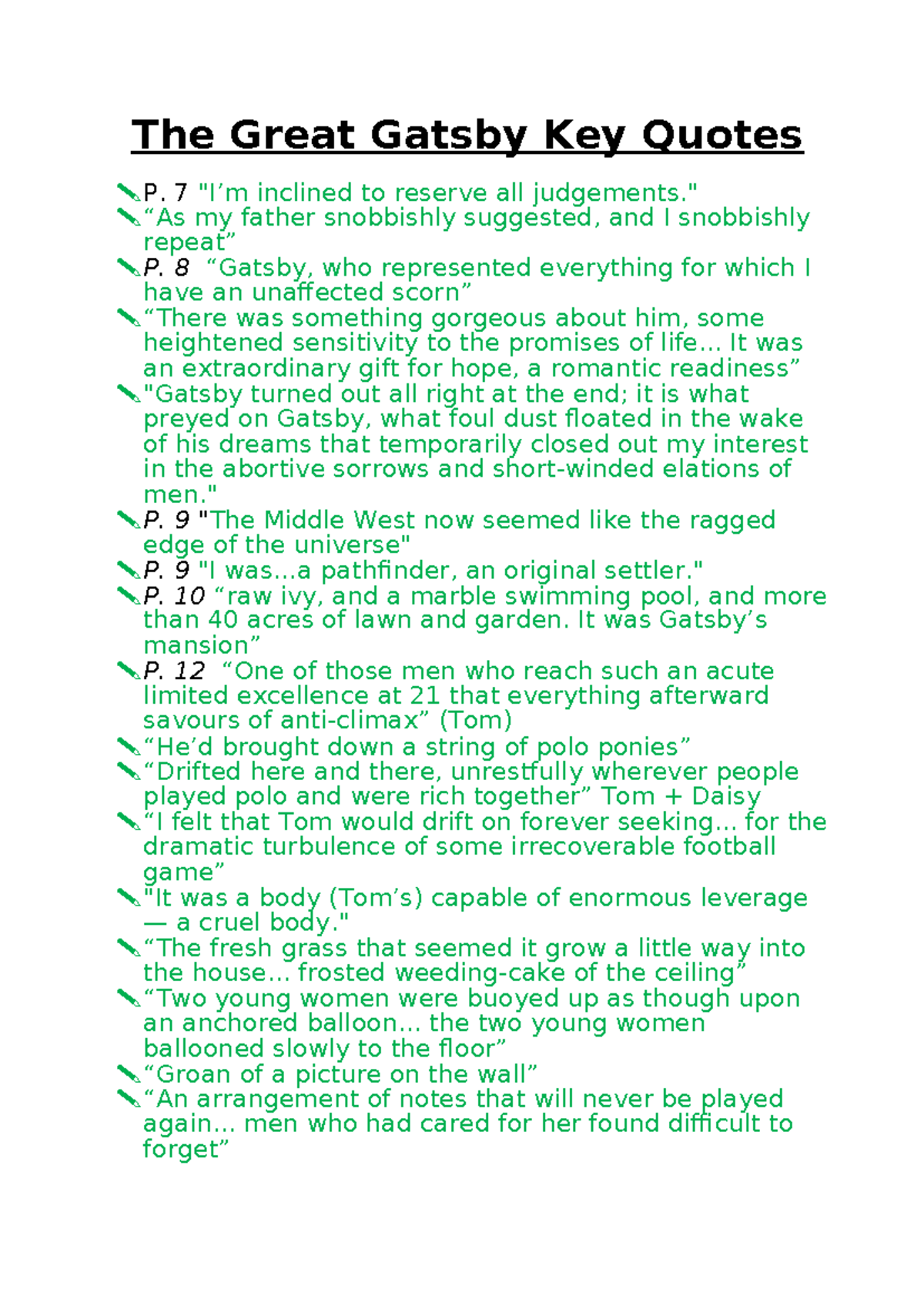 The Great Gatsby (ENG 101) Revision: Key Quotes, Critique & Themes ...
