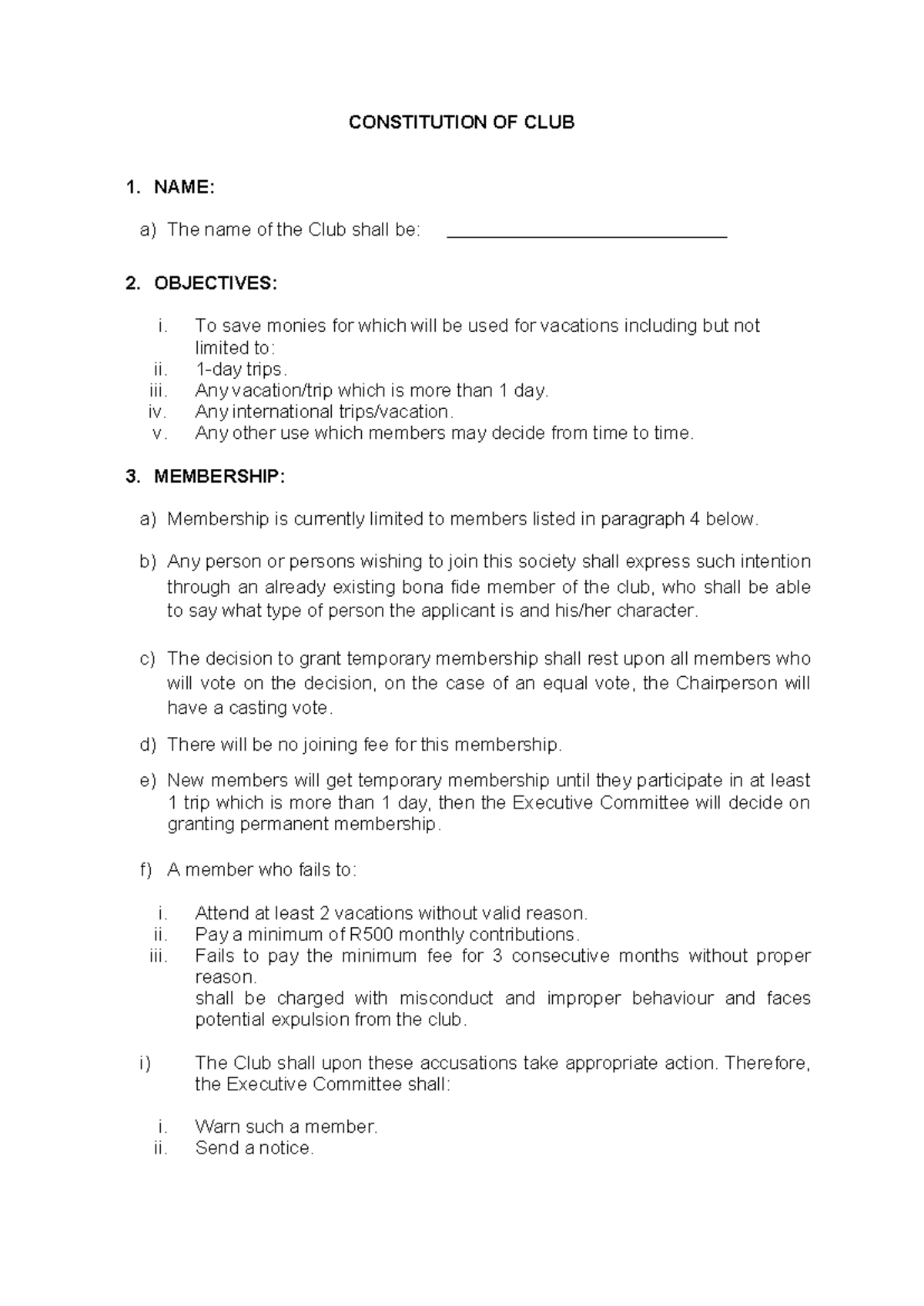 Constitution of the Club: Membership and Management Guidelines - Studocu