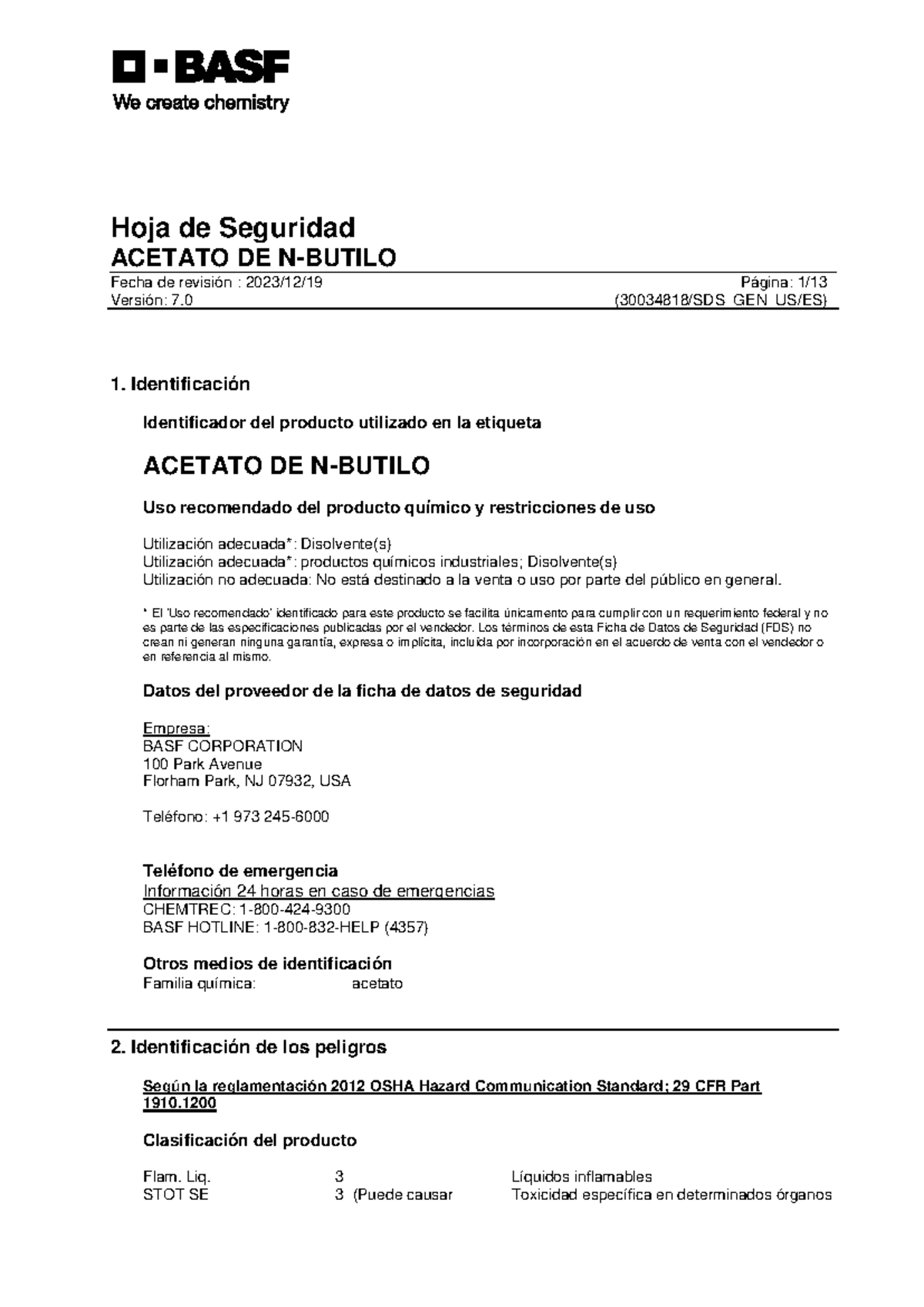 Acetato+DE+N- Butilo 30034818 SDS GEN US es 7-0 - ACETATO DE N-BUTILO ...