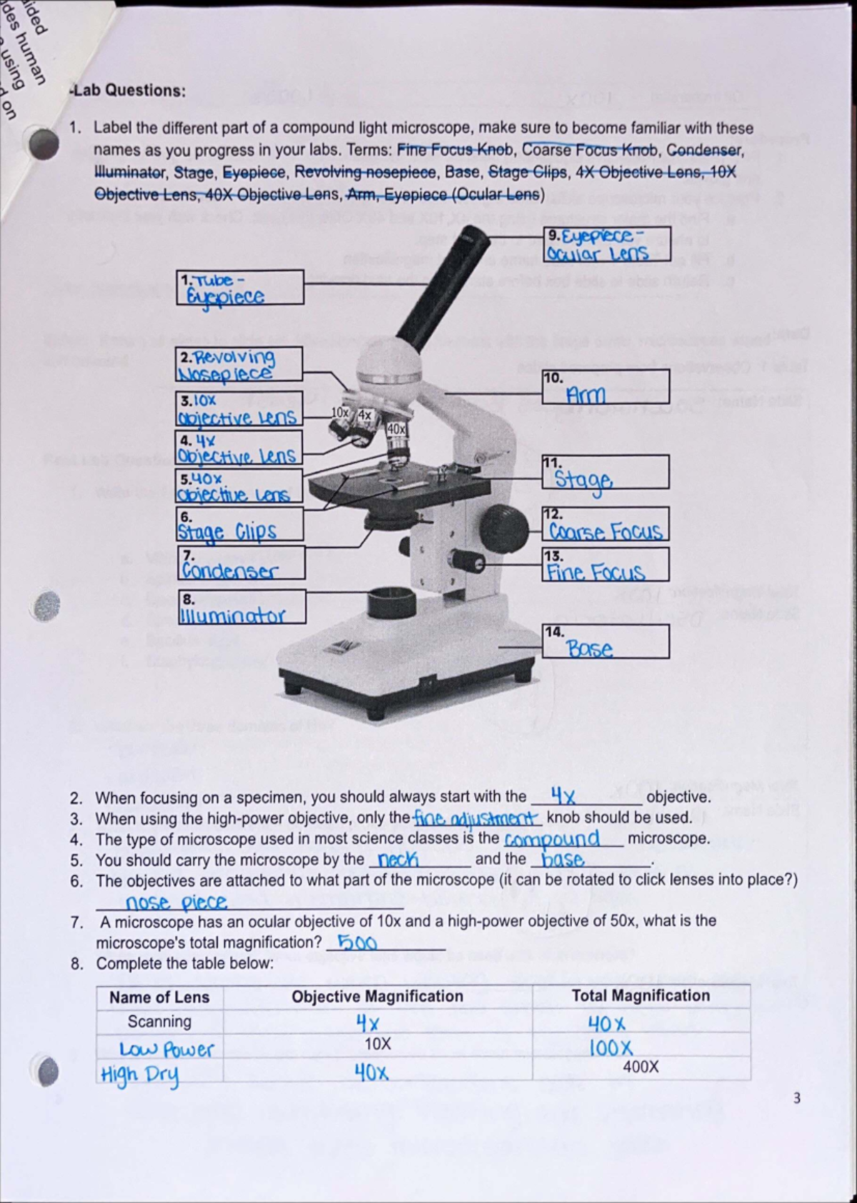 Scan 03 Nov 24 20·50·08 - Lab Notes - Questions: 1. Label the different ...