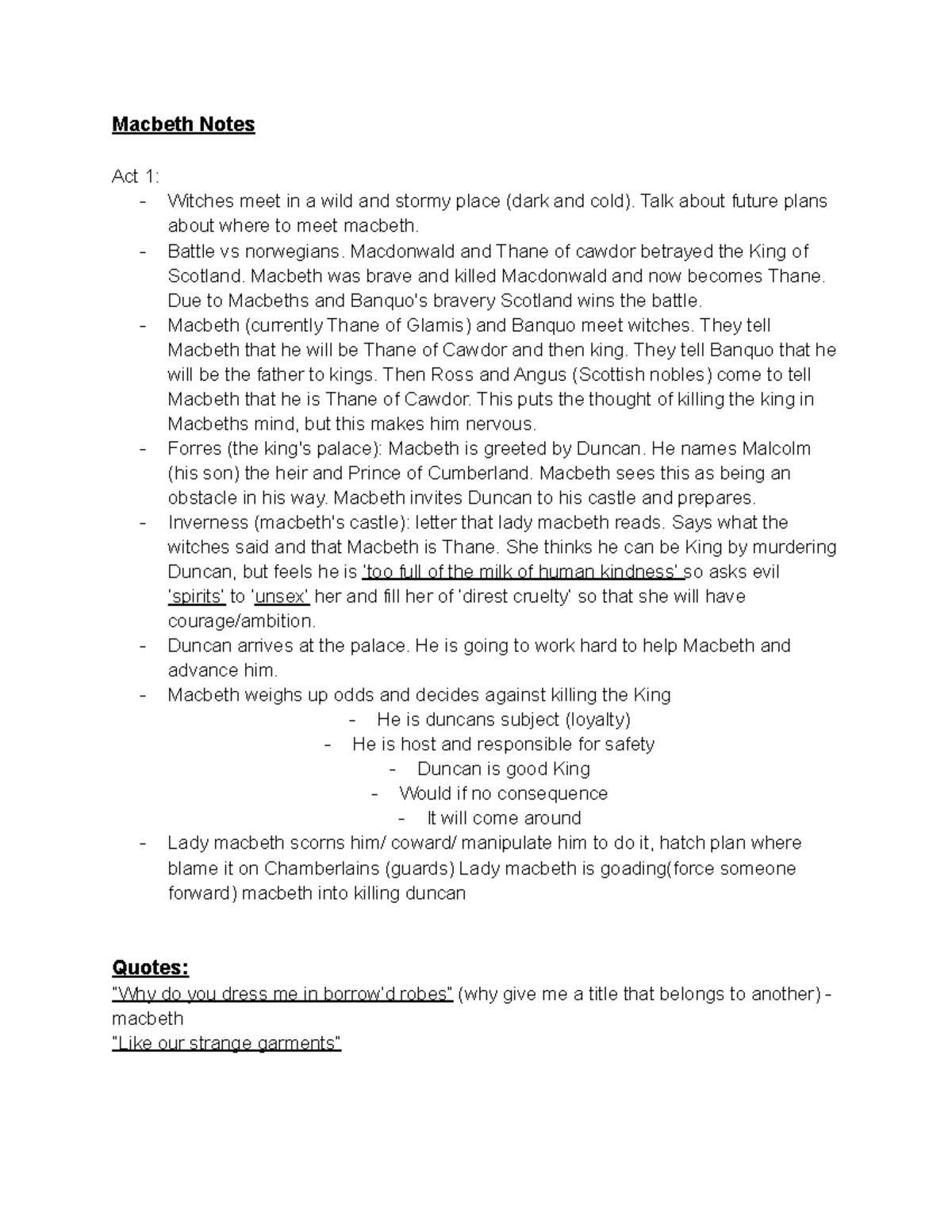 Macbeth shakespeare notes - Macbeth Notes Act 1: - Witches meet in a ...