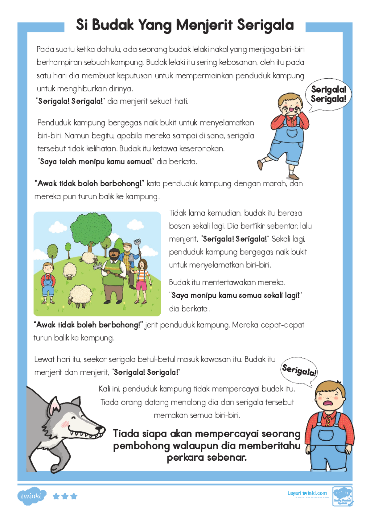 pemahaman/ soalan/ - Layari twinkl Si Budak Yang Menjerit Serigala ...
