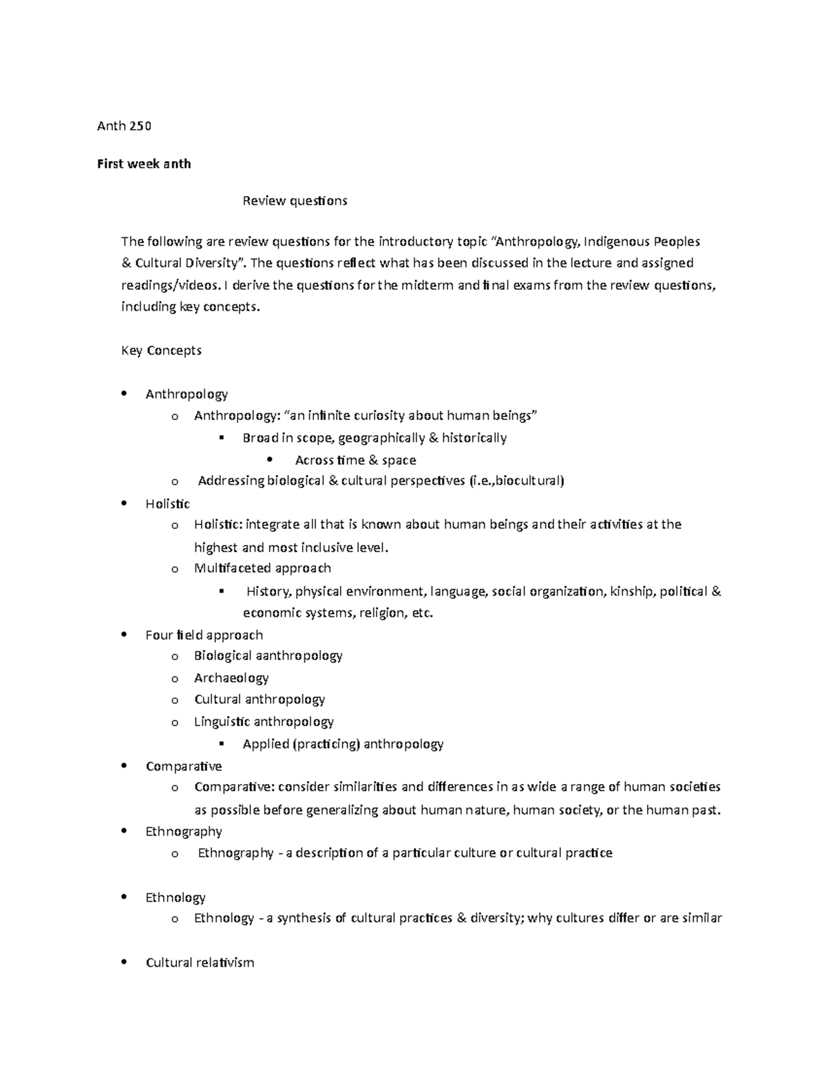 Anth 250 - Lecture Notes on Anthropology, Indigenous Peoples & Culture ...