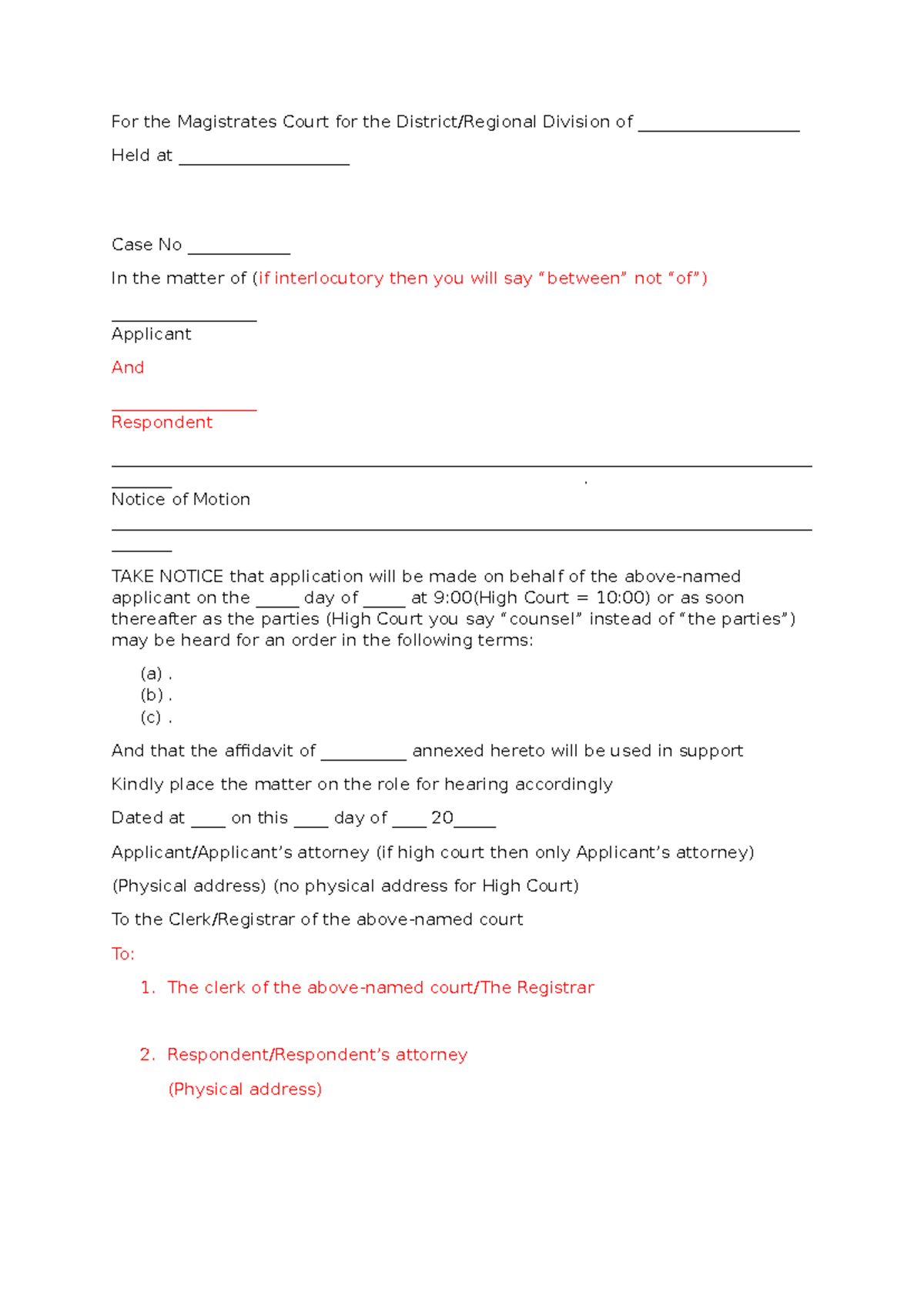 Notice of Motion Formats for High Court Cases: Guidelines & Templates ...