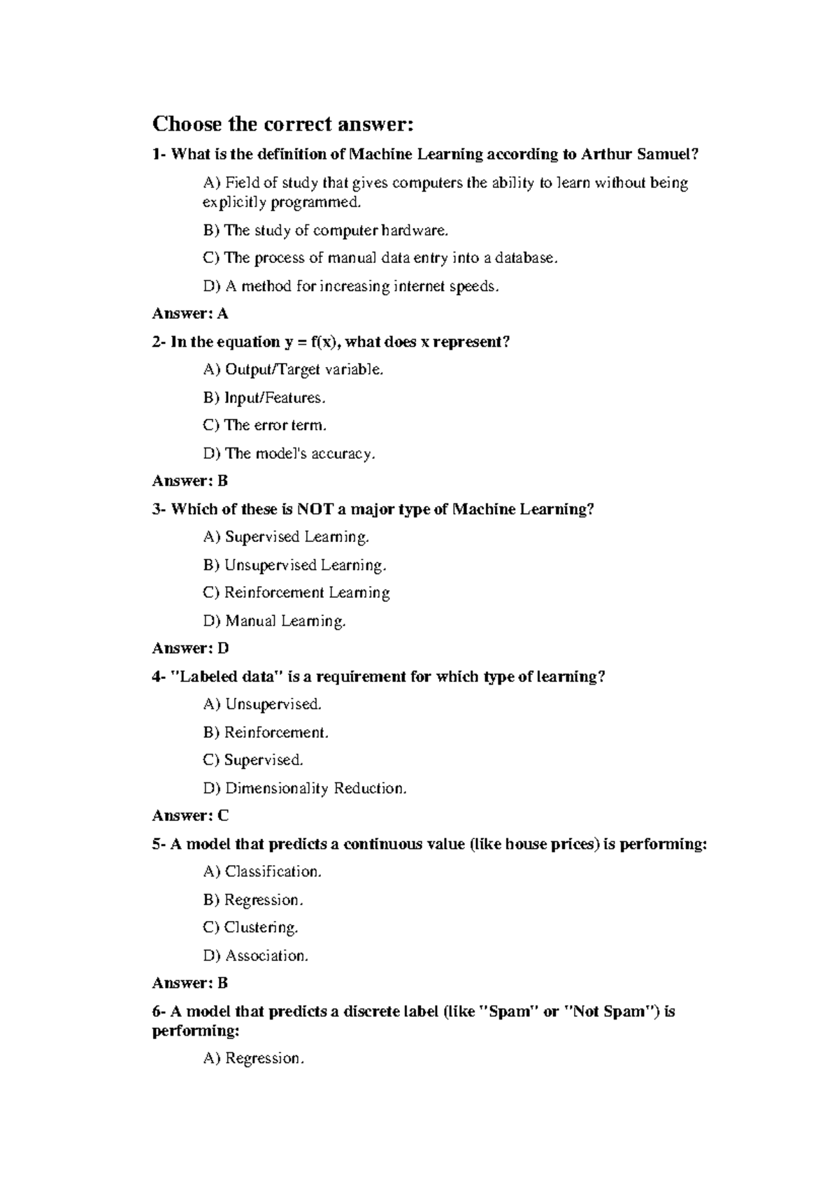MCQ-ML: Multiple Choice Questions on Machine Learning Concepts - Studocu