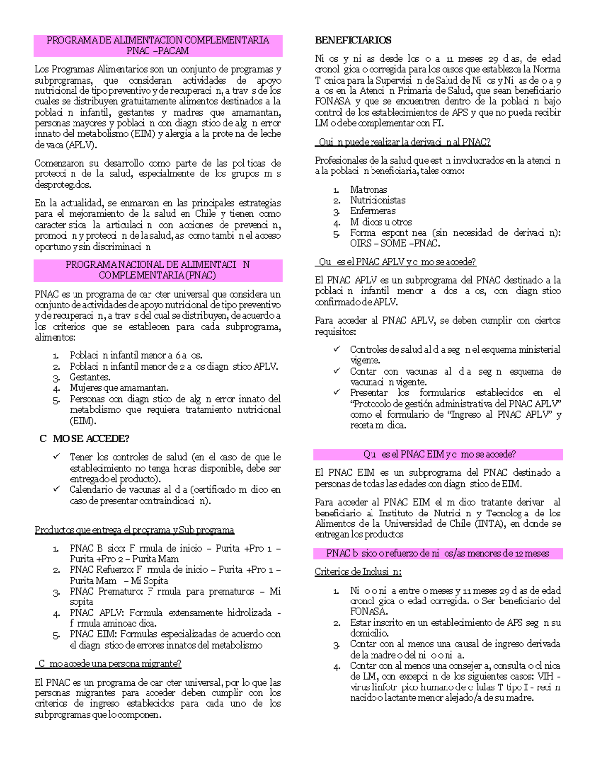 Programa de Alimentación Complementaria PNAC - PACAM Detalles y Beneficios - Studocu