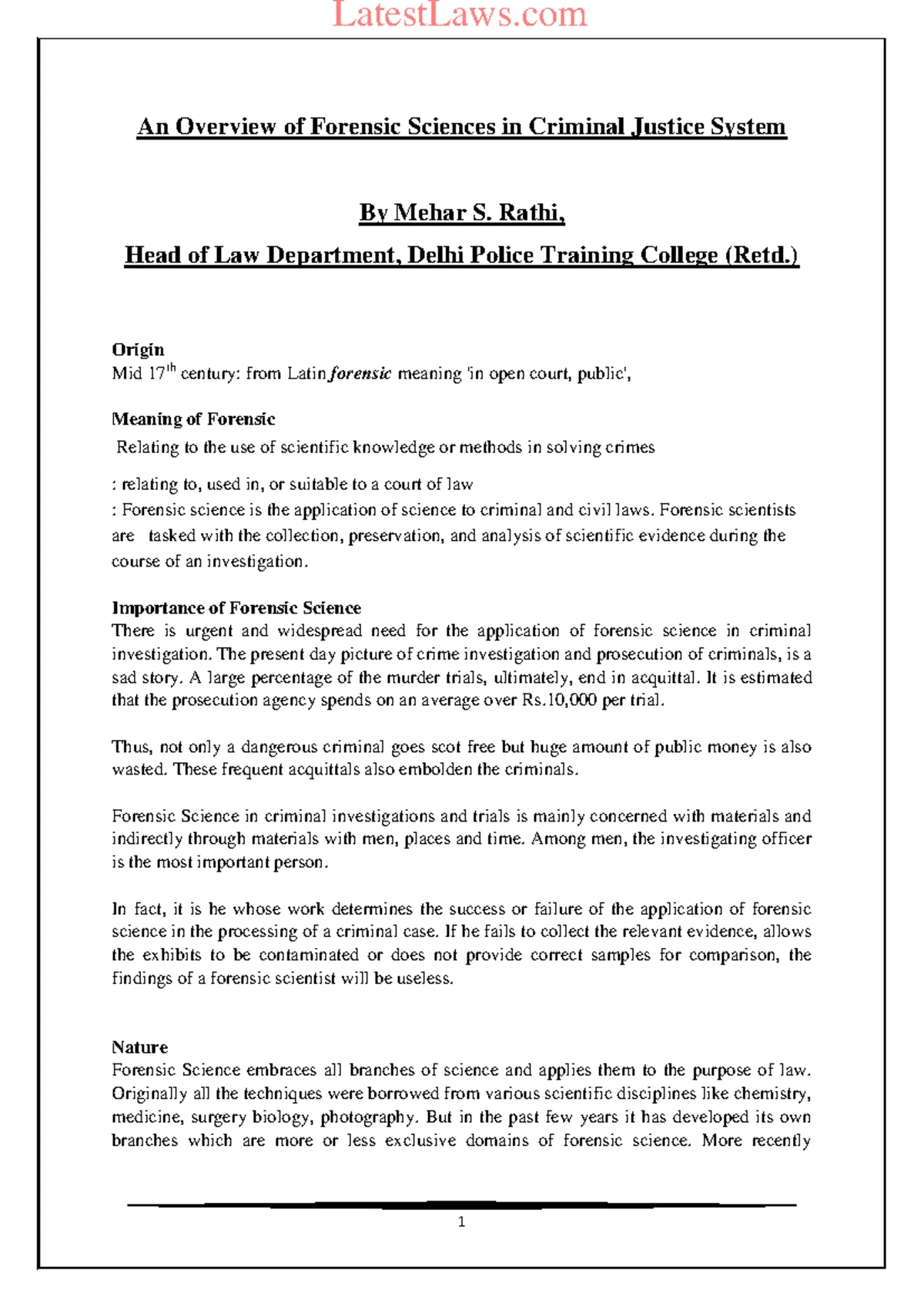 Forensic science notes - An Overview of Forensic Sciences in Criminal ...