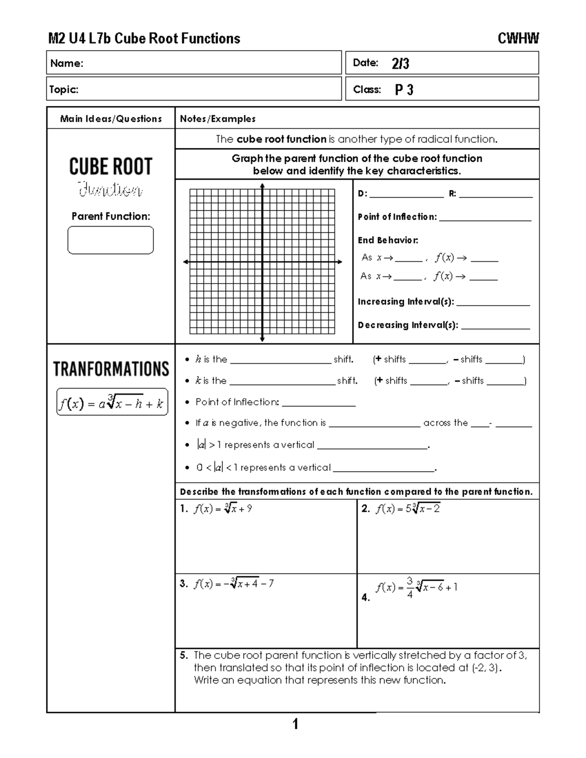 M2 U4 L7b Cube Root Functions Homework Analysis - Studocu