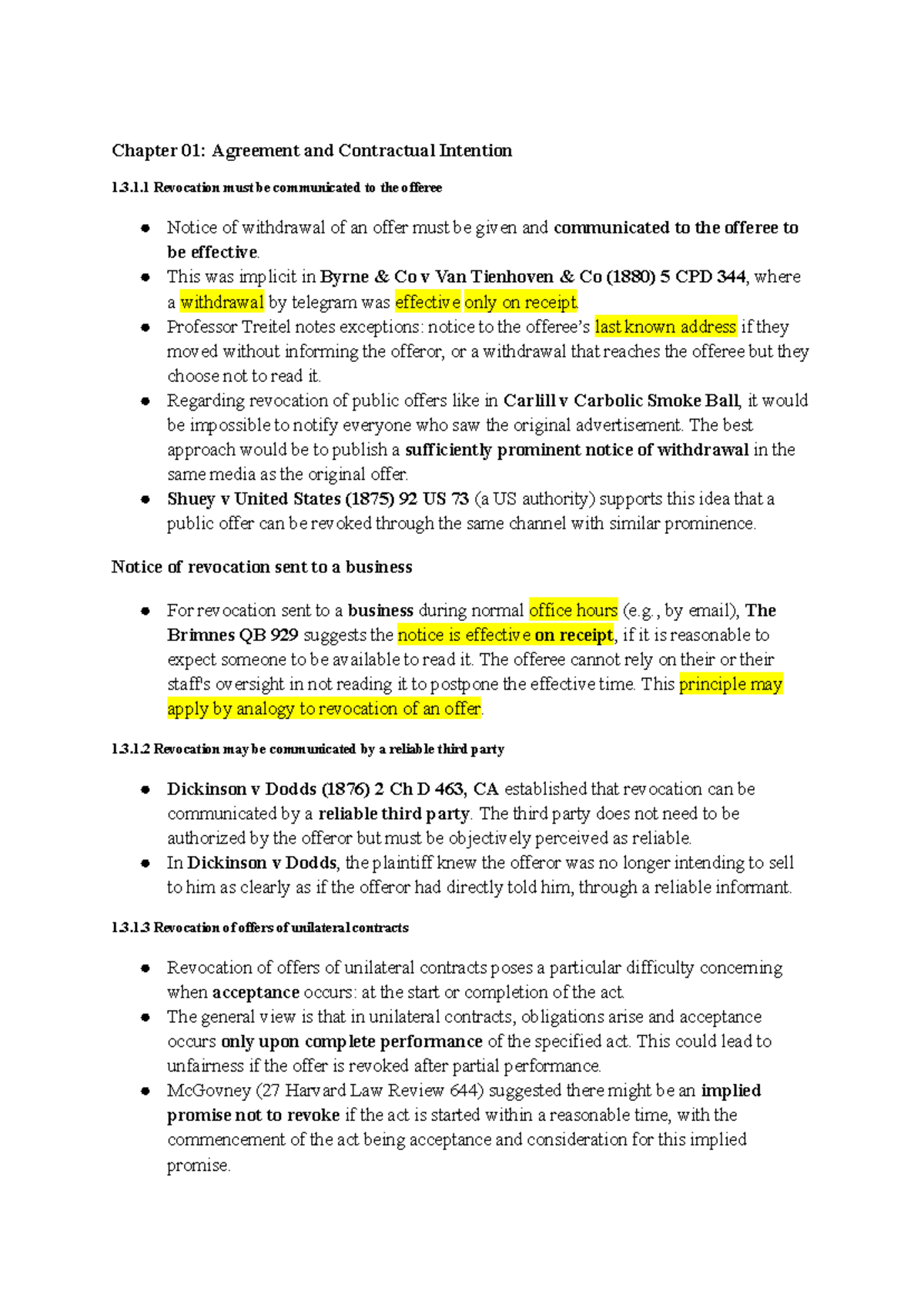 Chapter 01: Revocation in Agreement & Contractual Intention - Studocu