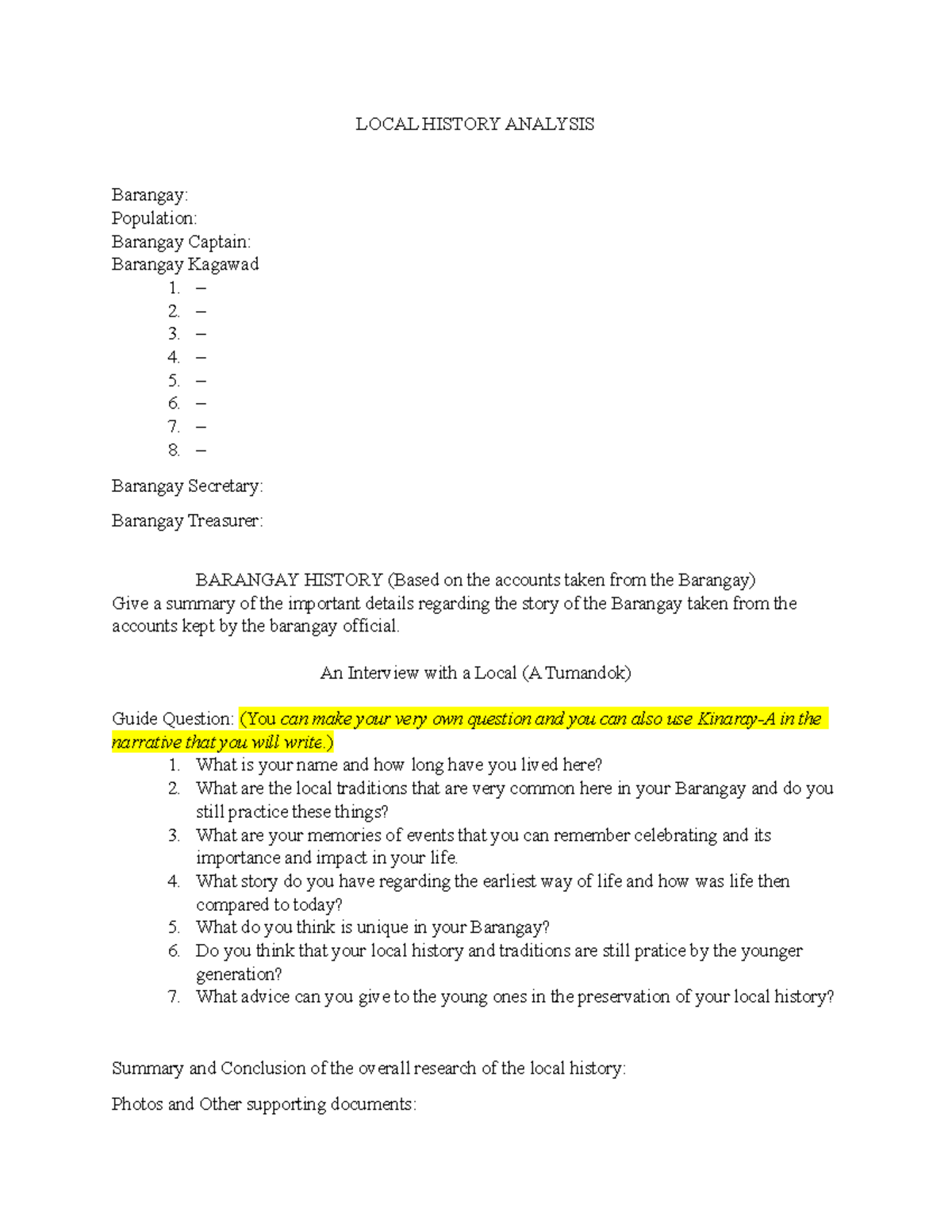 Barangay History Analysis Project in GEC 2: Readings in Philippine ...