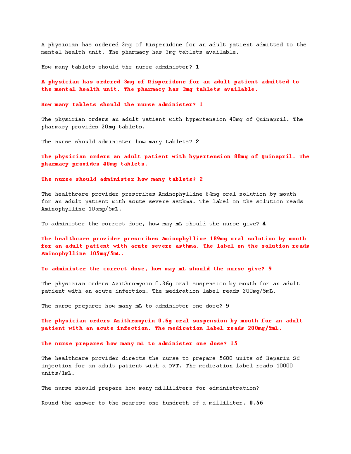 SAFE Medicate AA Cheat Sheet: Dosage Calculations & IV Infusions - Studocu