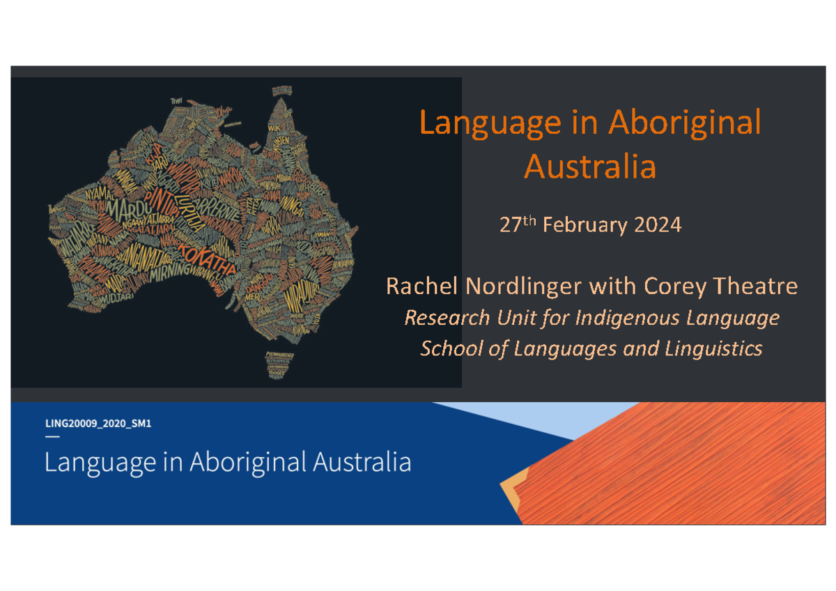 Lecture 1 Intro to Aus lges - Language in Aboriginal Australia Rachel ...