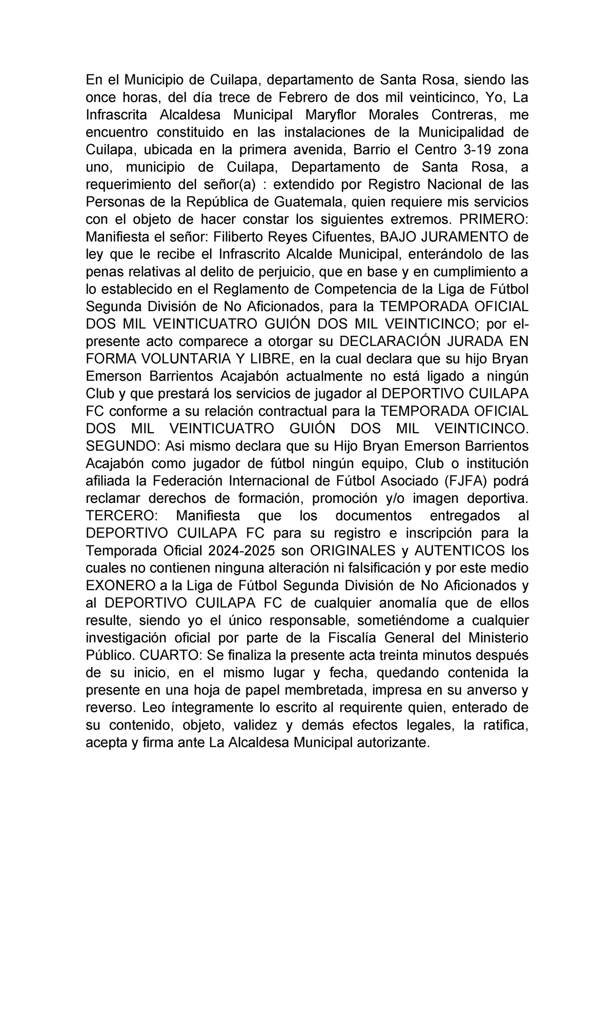 Declaración Jurada de Bryan Emerson Barrientos - Cuilapa 2024-2025 ...