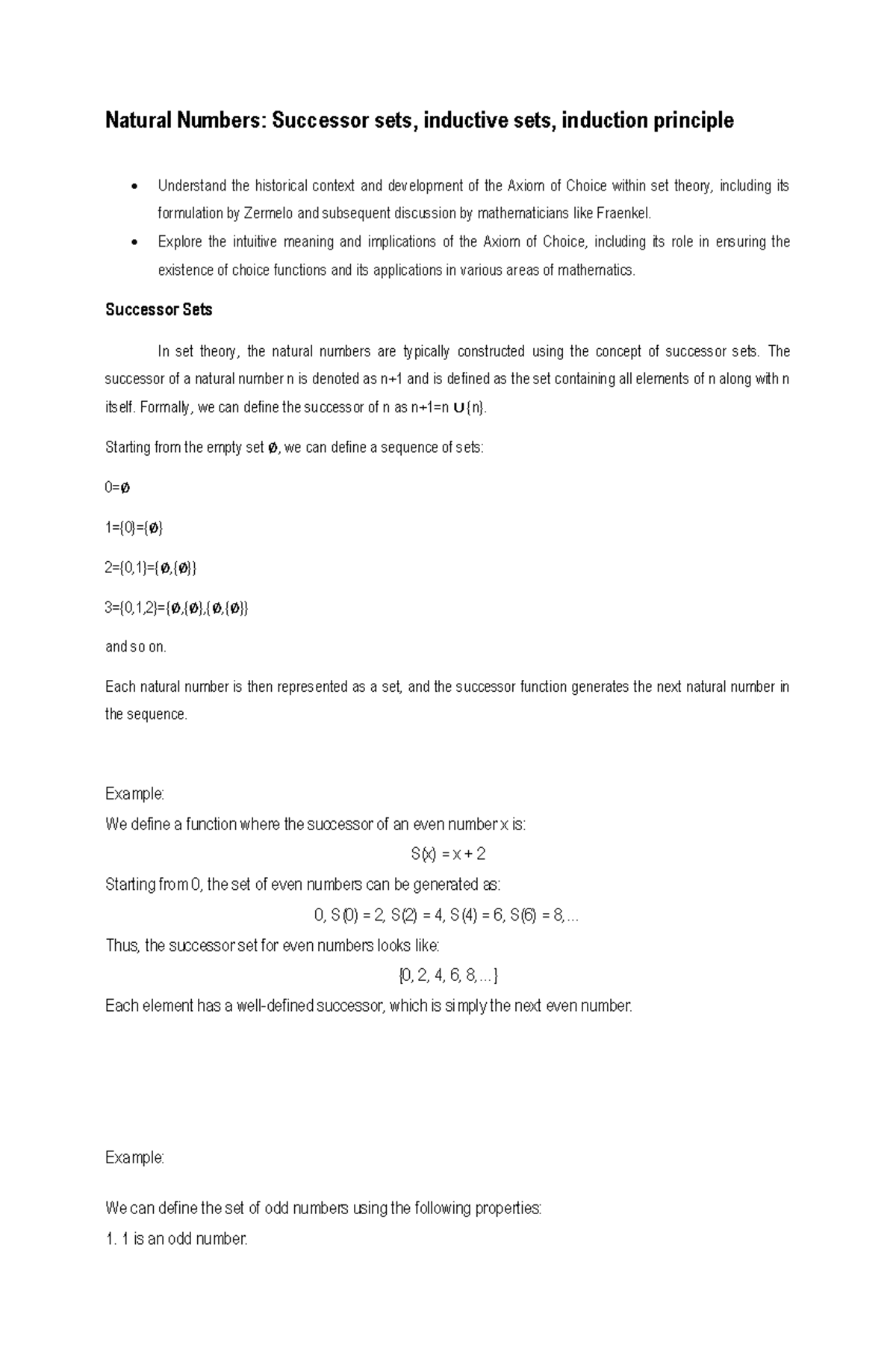 Inductive sets and successor functions in natural numbers: A study - Studocu