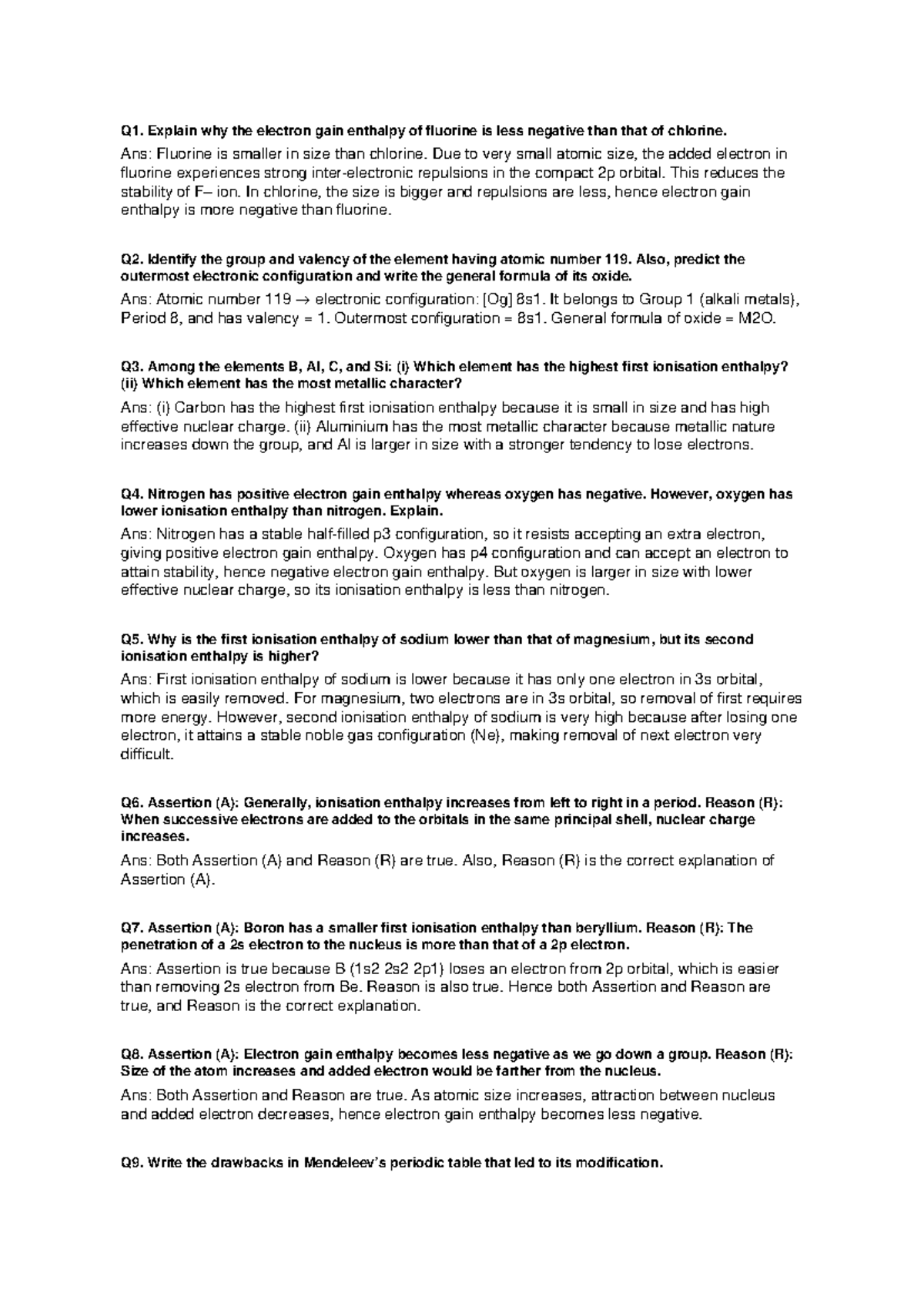 Class 11 Chemistry Chapter 3: Electron Gain Enthalpy & Ionisation Enthalpy - Studocu