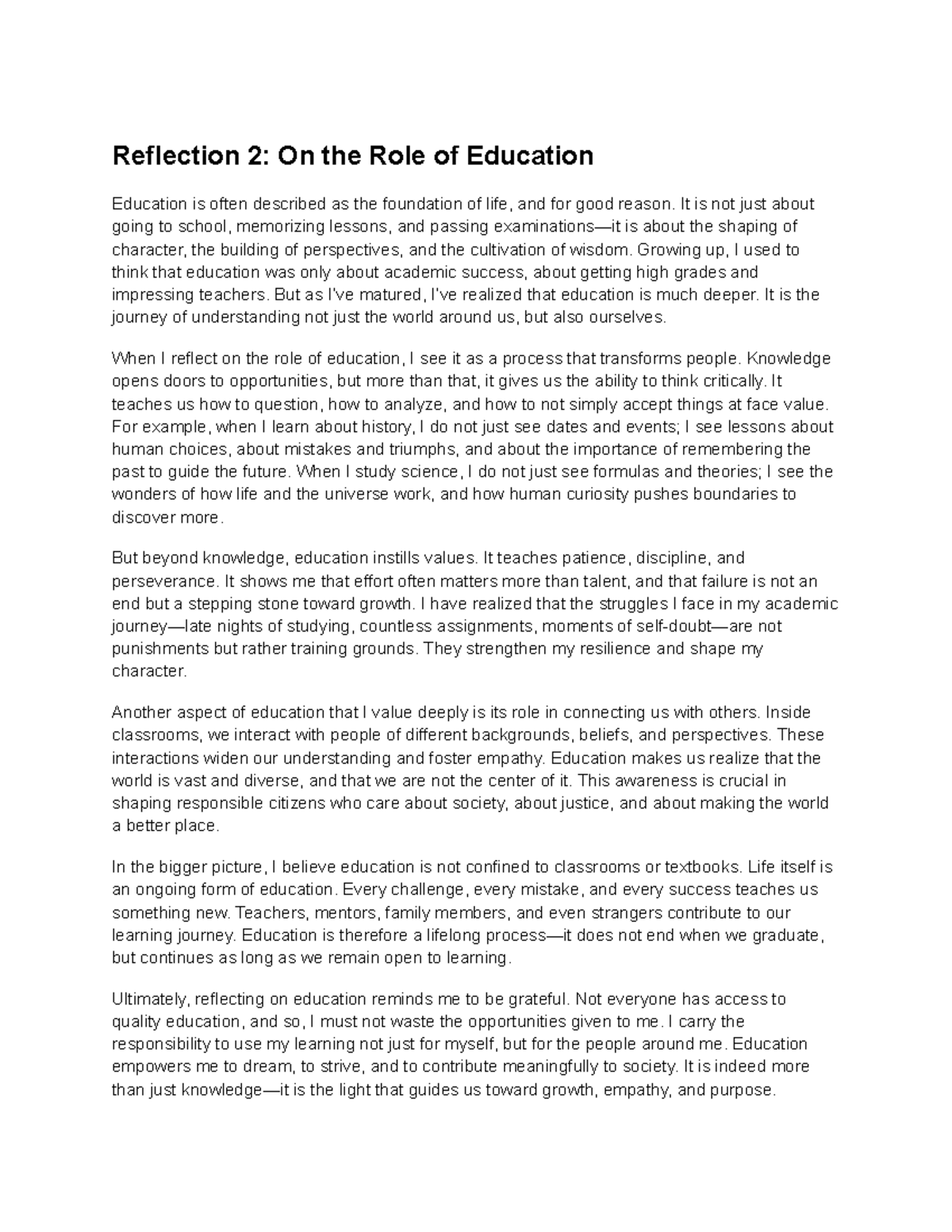 Reflection 2: The Transformative Role of Education in COSH 231231215 ...