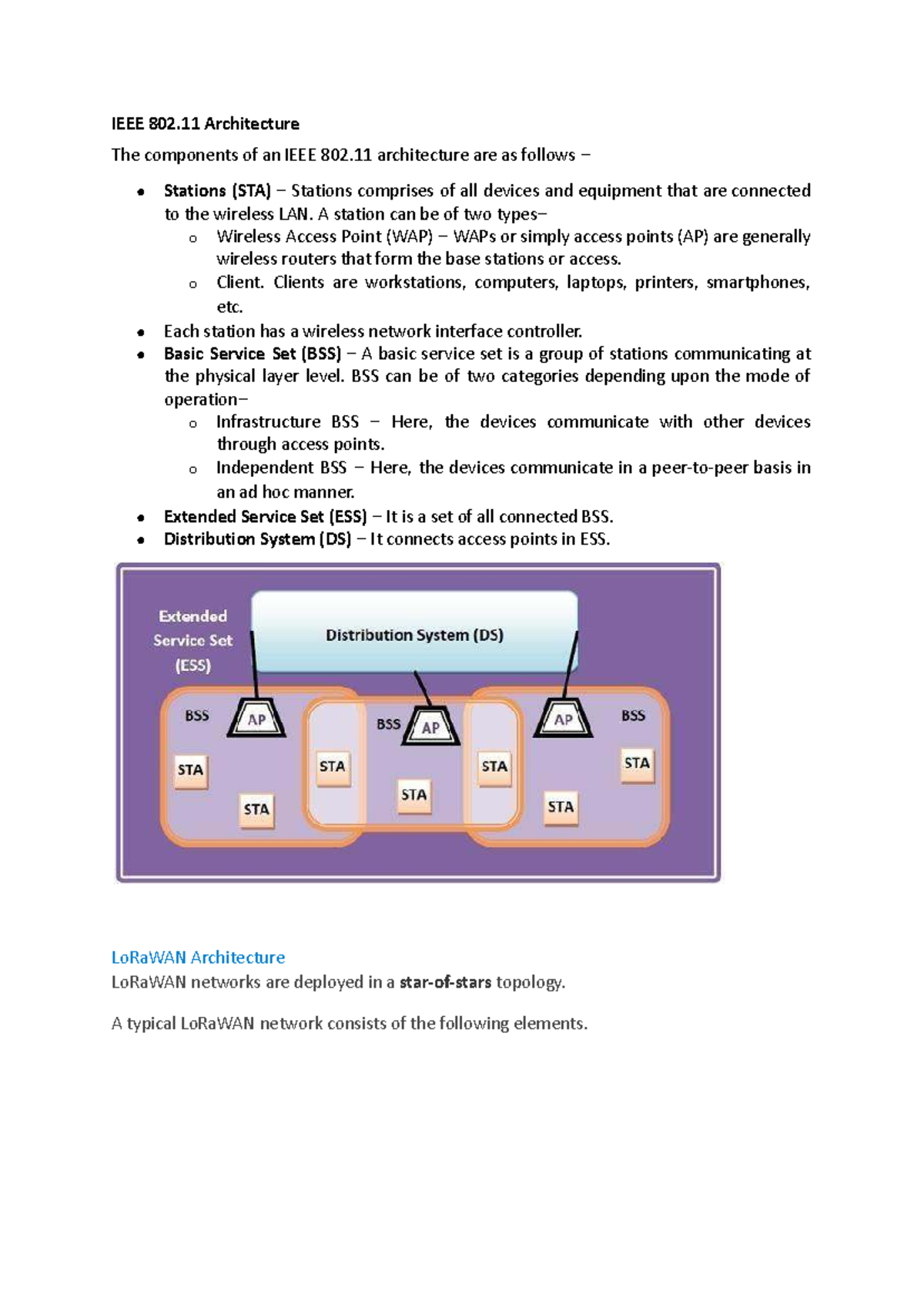802.11 & LoRaWAN Architecture Overview - Module 7 Notes - Studocu