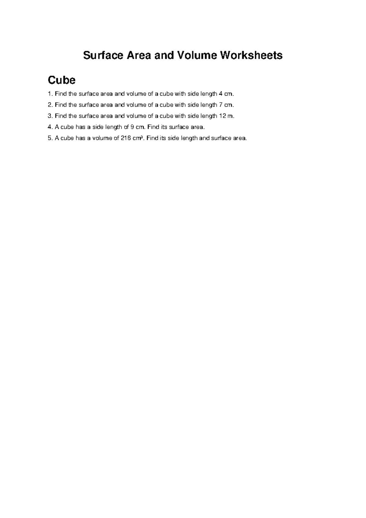 Surface Area and Volume Worksheets: Cubes, Prisms, and Cylinders - Studocu