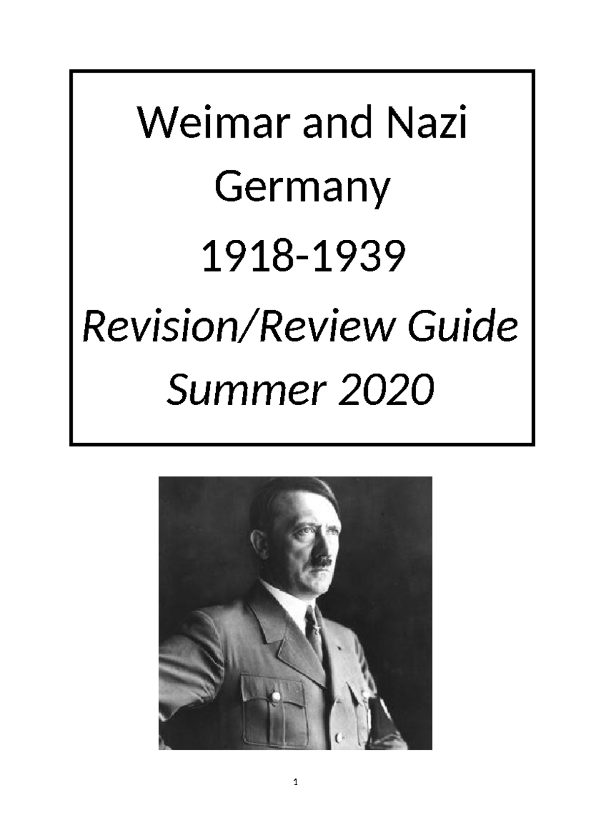 Germany 1918-1939 Revision 2018-2020 - Weimar and Nazi Germany 1918 ...
