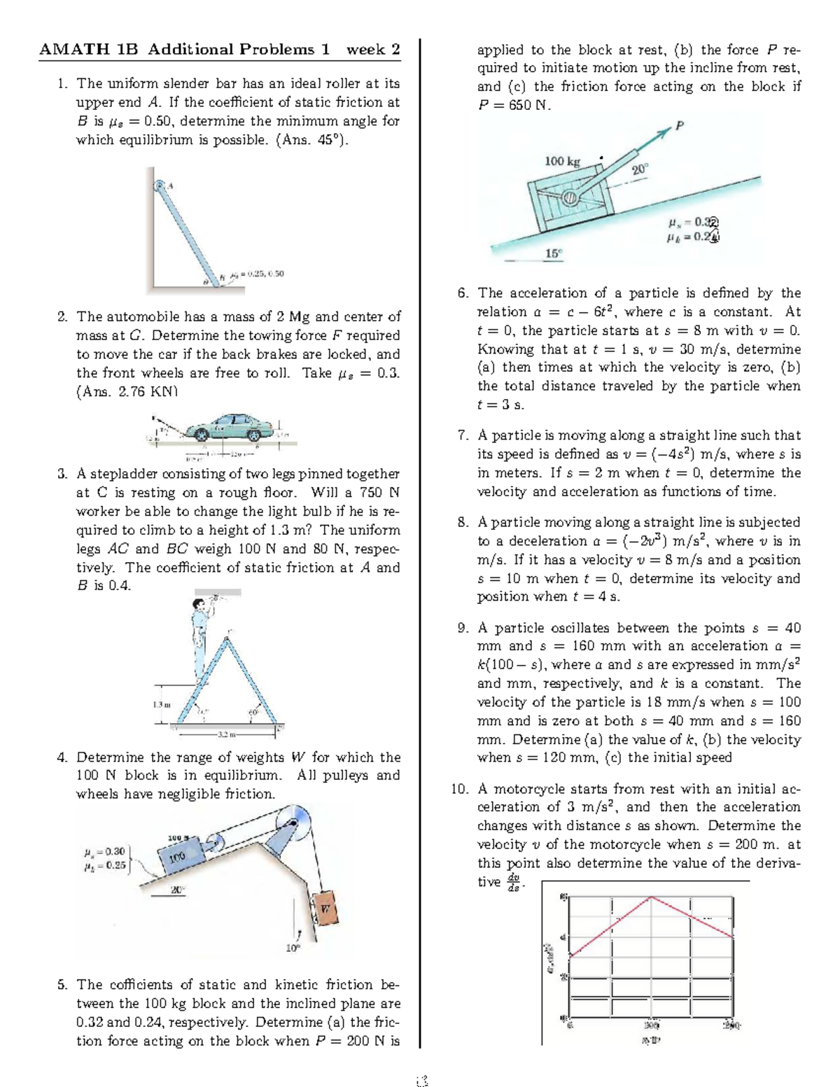 AMATH 1B Tutorial 1 - Additional Problems and Solutions - Studocu