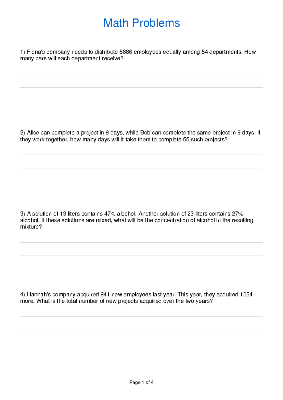 Math Problems for Course MATH101: Distribution & Concentration Calculations - Studocu