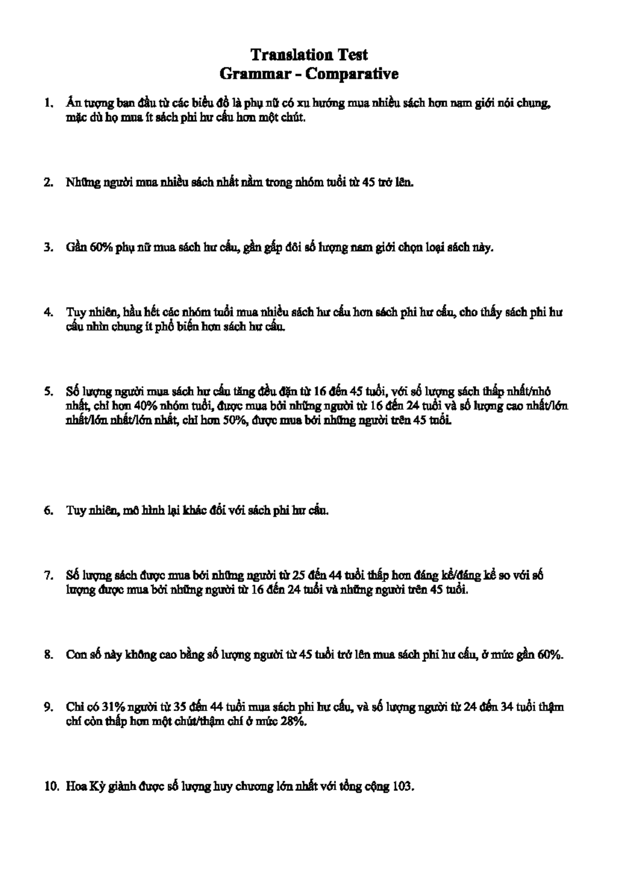 Translation Test: Comparative Grammar Analysis 1 - Studocu