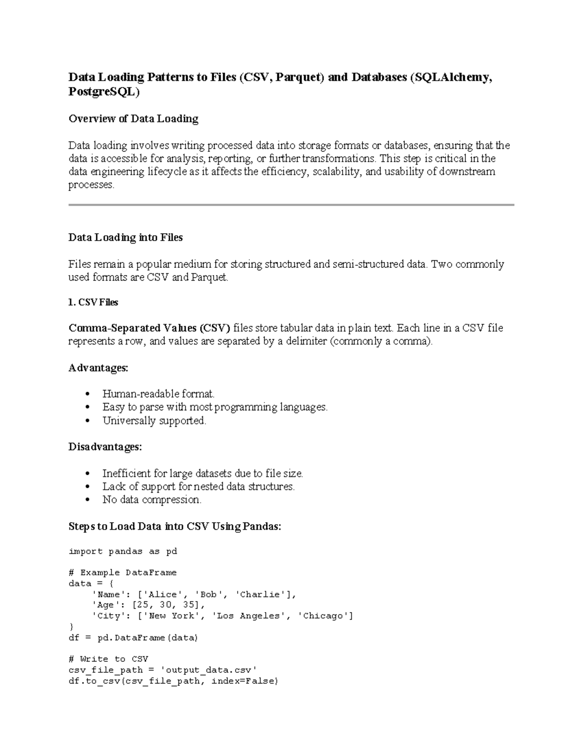 Data Loading Patterns: CSV, Parquet, SQLAlchemy & PostgreSQL Overview ...